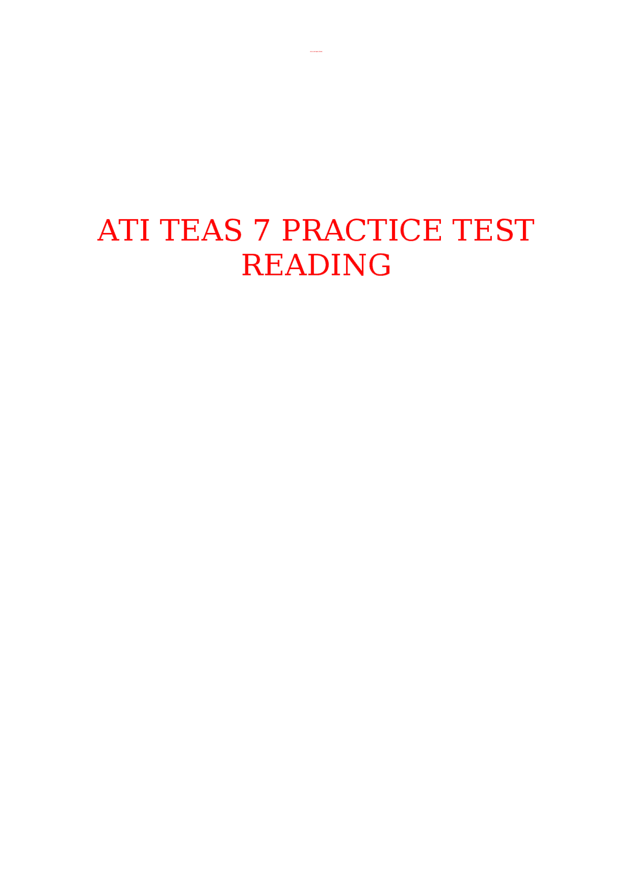 ATI TEAS 7 PRACTICE TEST READING | Exams Nursing | Docsity
