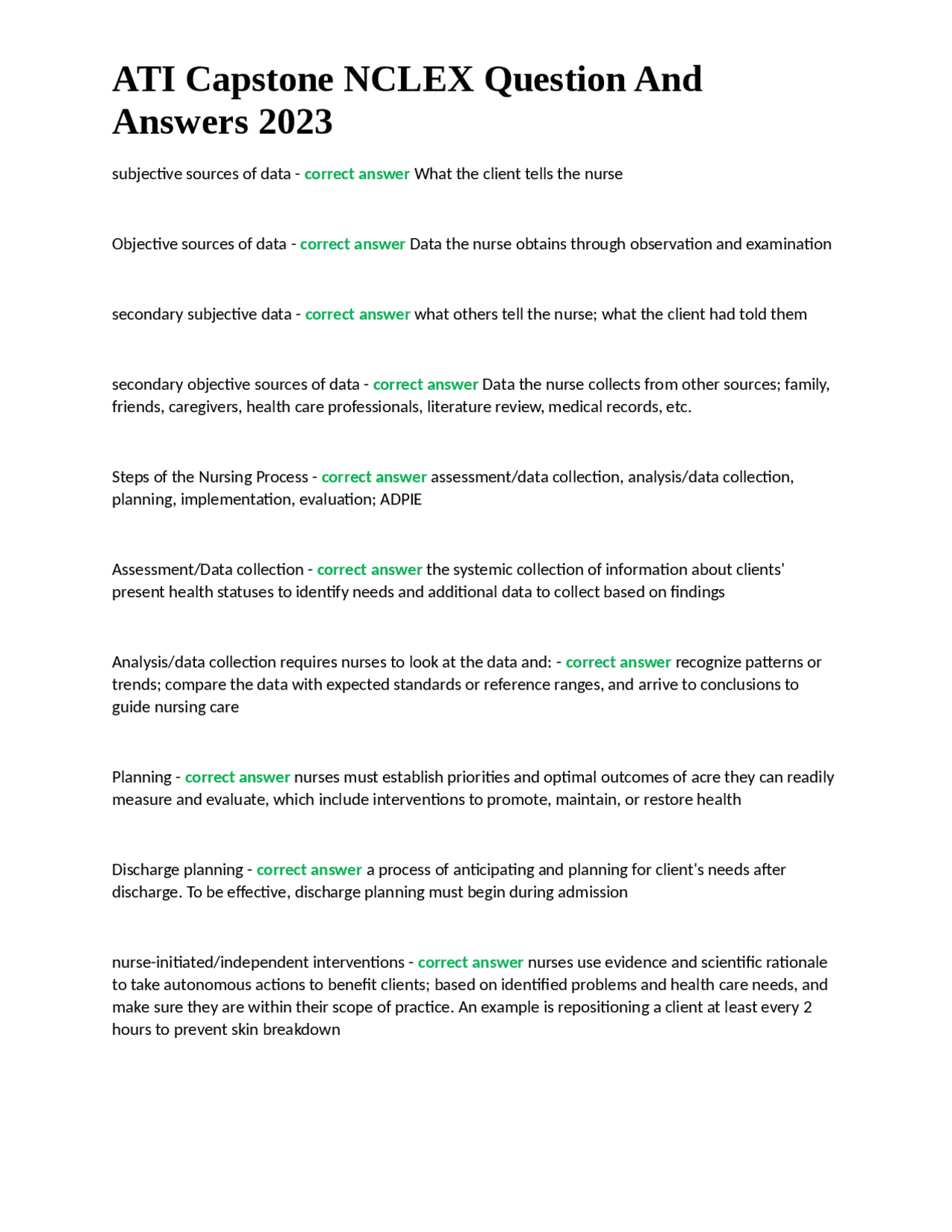 Ati Capstone Nclex Question And Answers 2023 Exams Nursing Docsity 