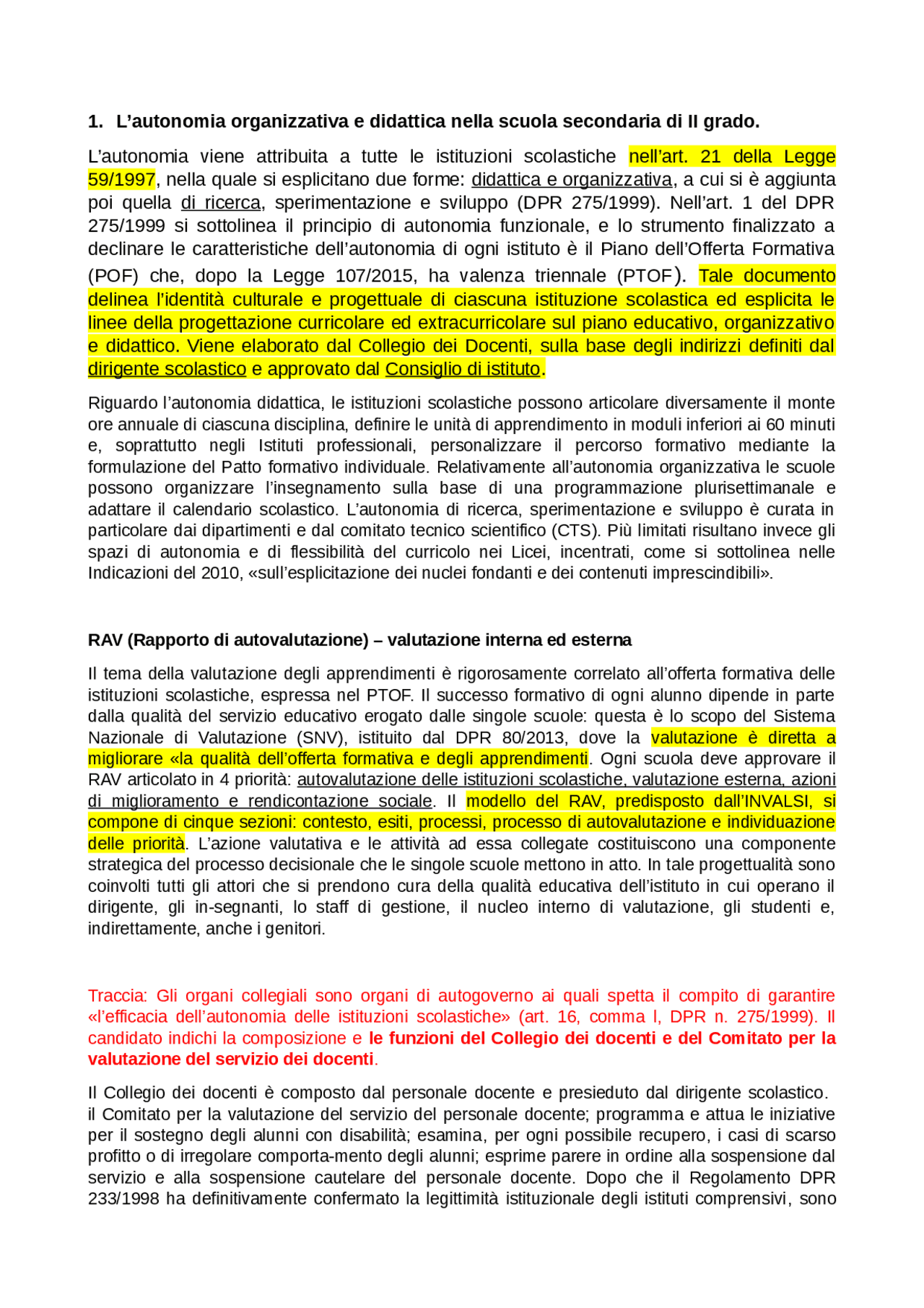 Autonomia Scolastica Appunti Di Diritto Docsity