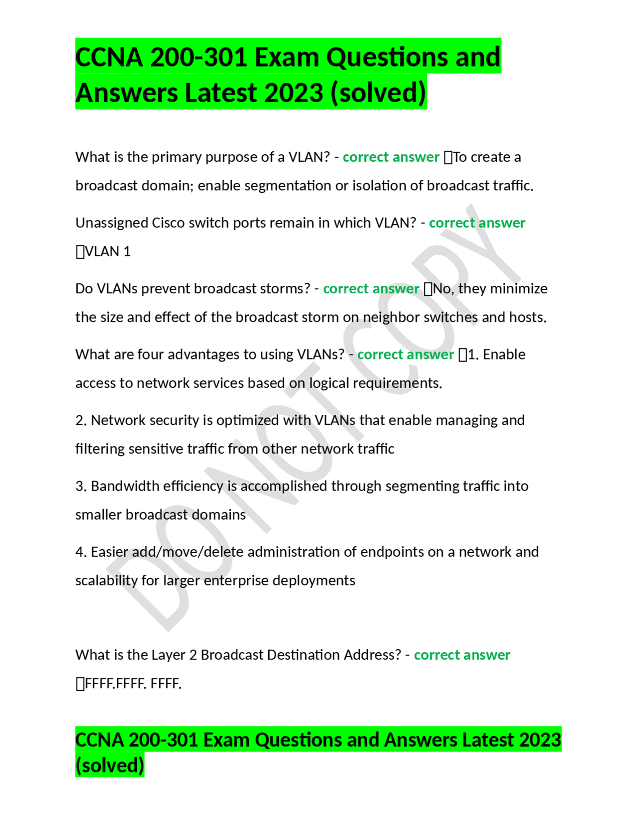 CCNA 200-301 Exam Questions and Answers Latest 2023 (solved) | Exams ...