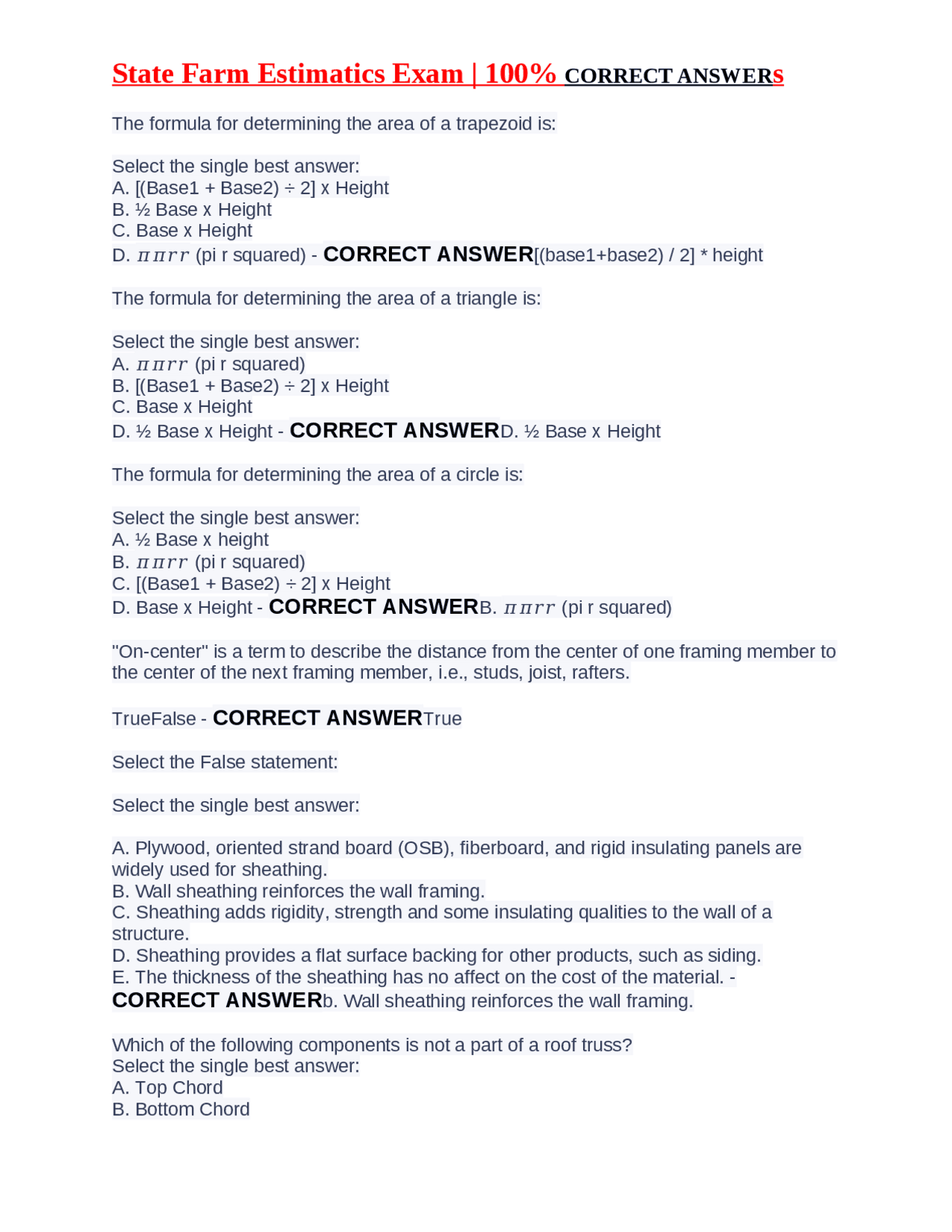 State Farm Estimatics Exam | 100% Correct Answers | Quizzes Health ...