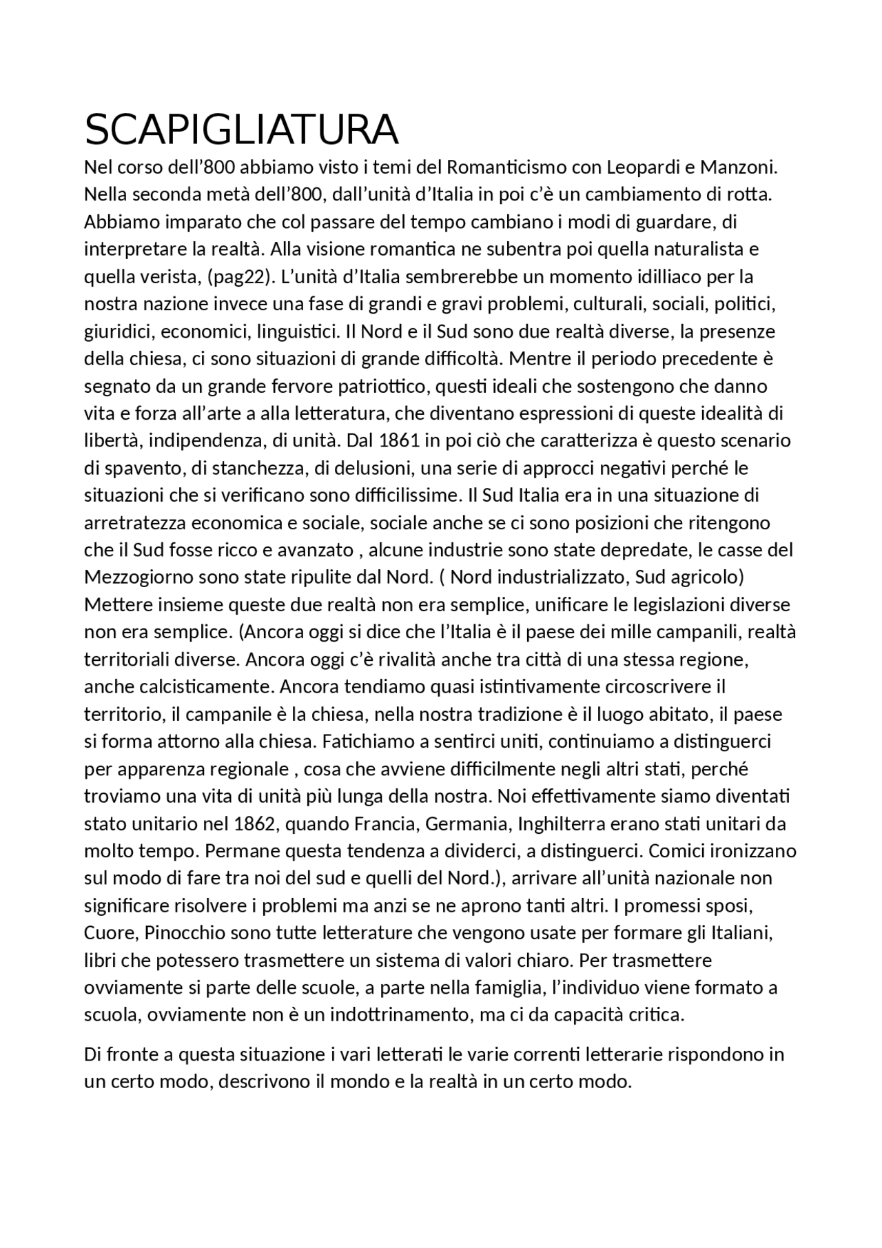 MOVIMENTO DELLA SCAPIGLIATURA | Appunti di Italiano | Docsity