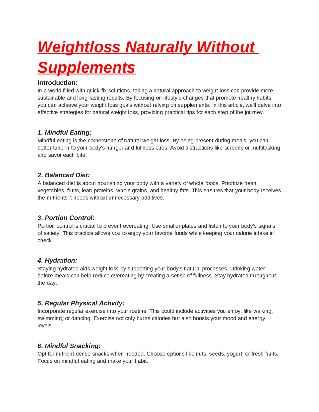 Natural Body Without Supplements