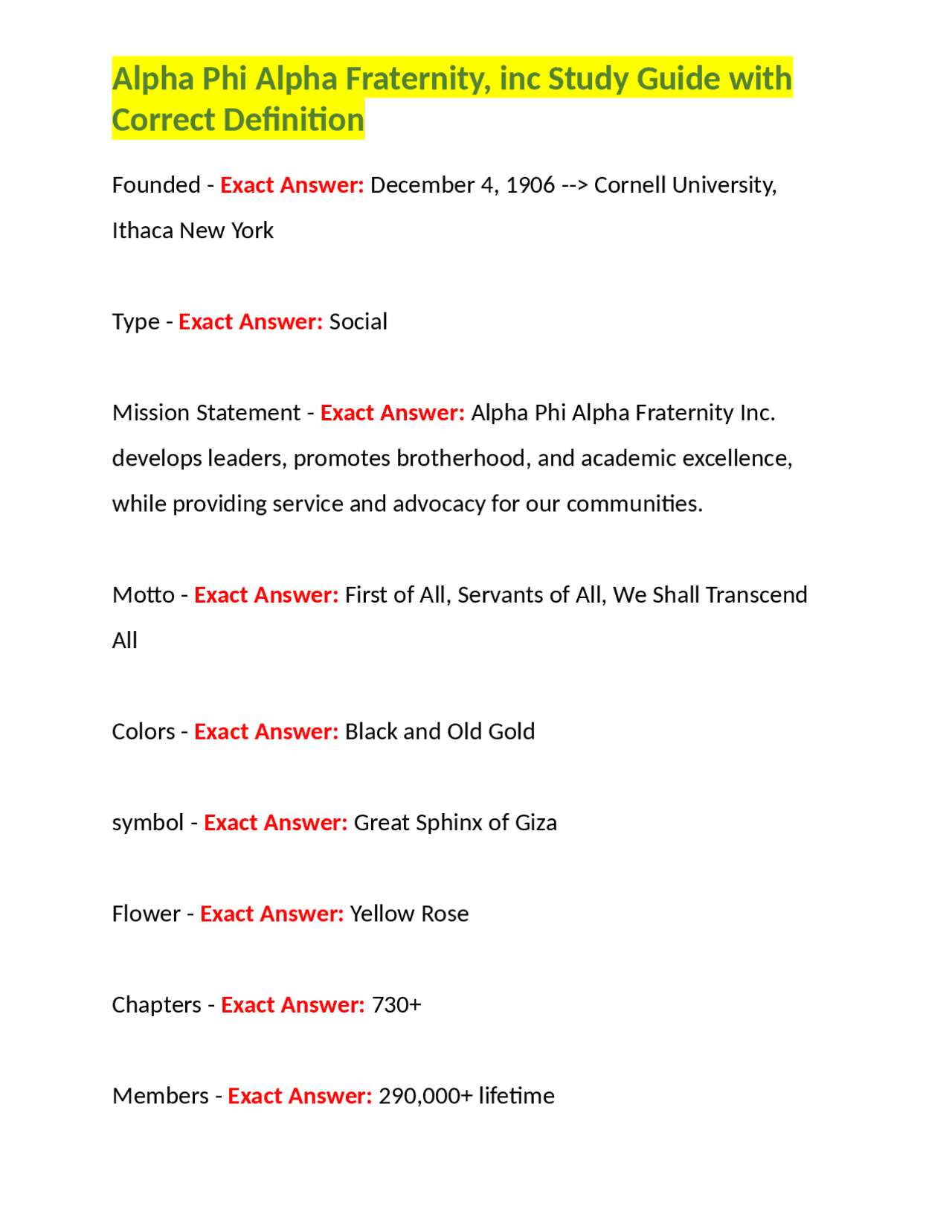 Alpha Phi Alpha Fraternity, inc Study Guide with Correct Definition ...