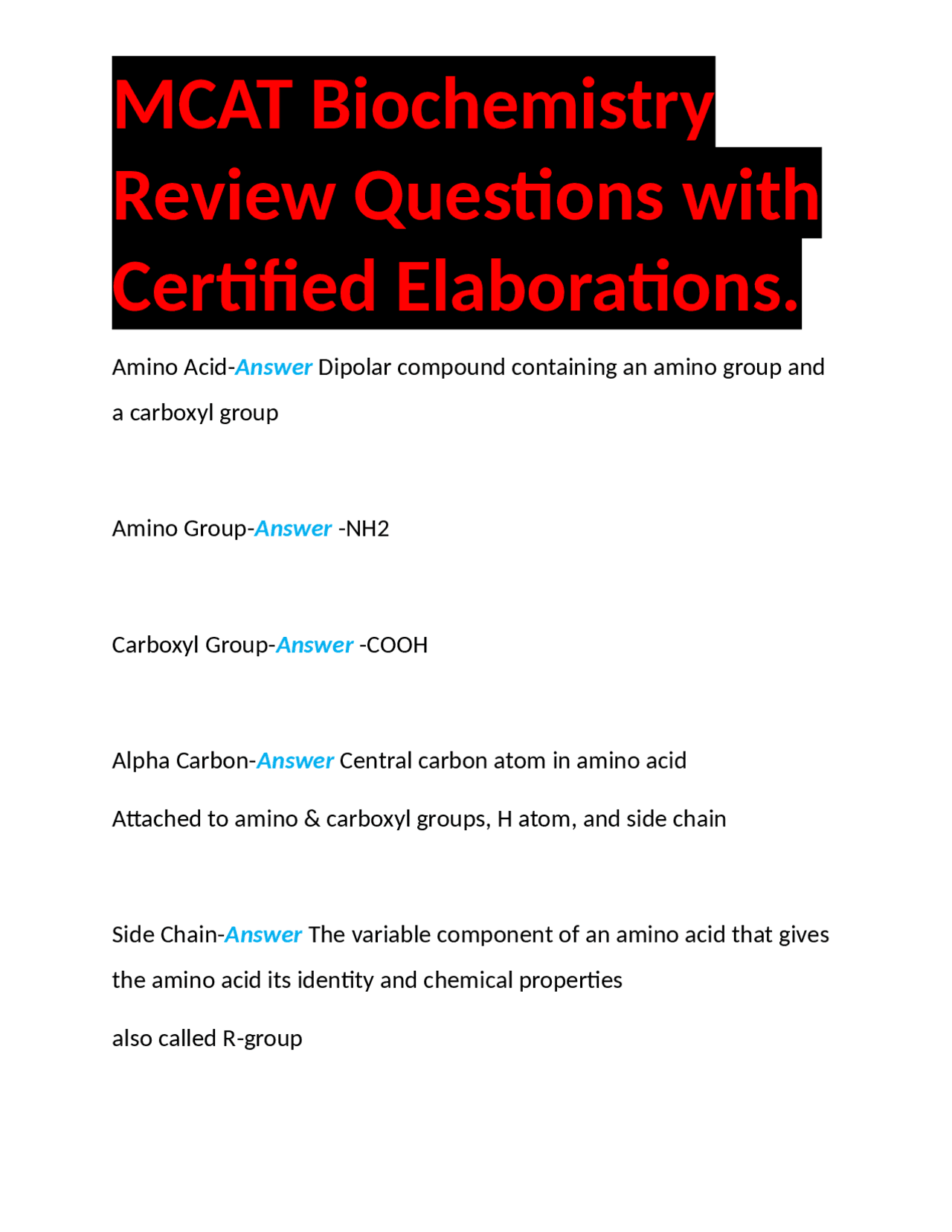 MCAT Biochemistry Review Questions with Certified Elaborations. | Exams ...