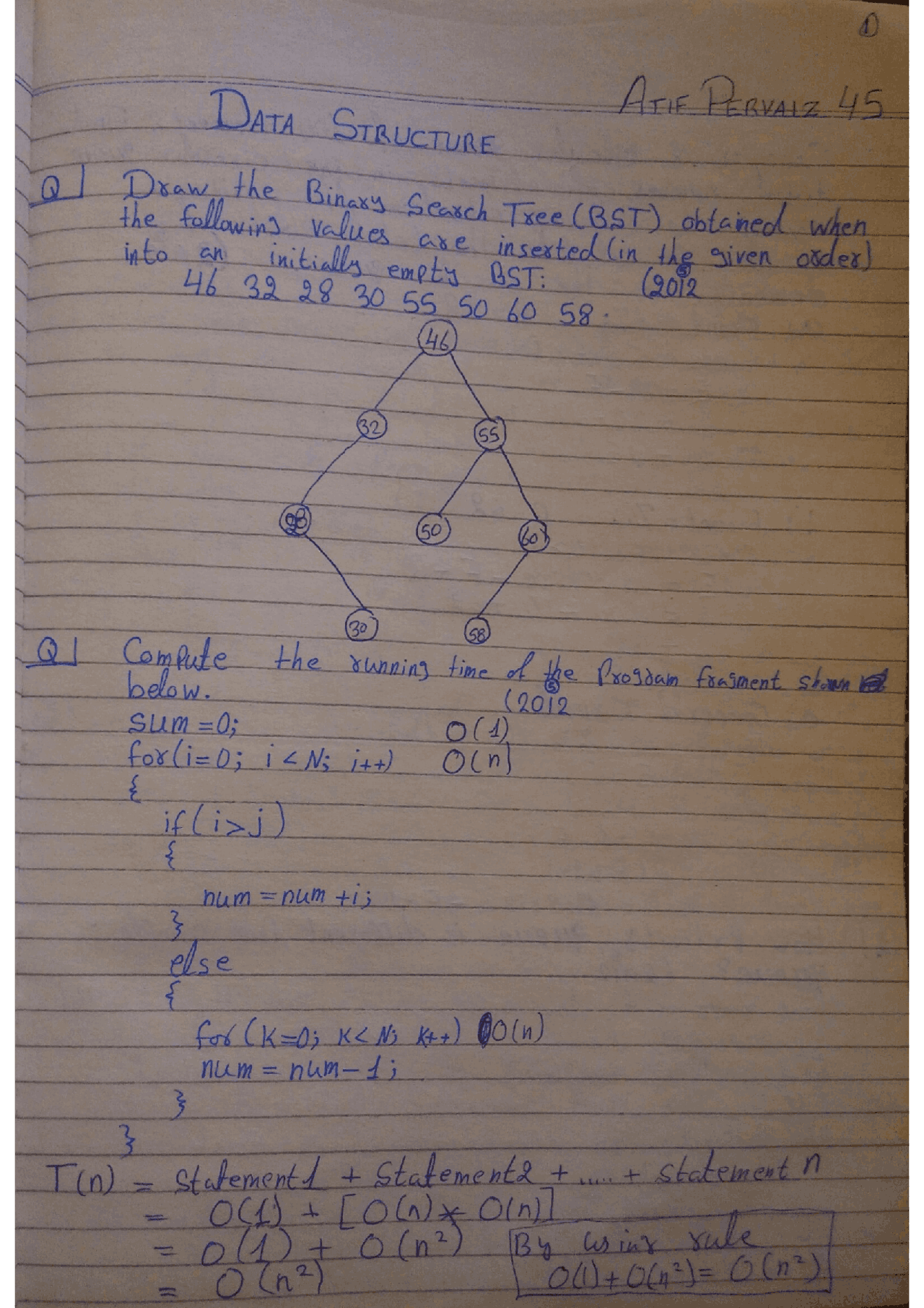 Past Papers And Notes Exams Data Structures And Algorithms Docsity