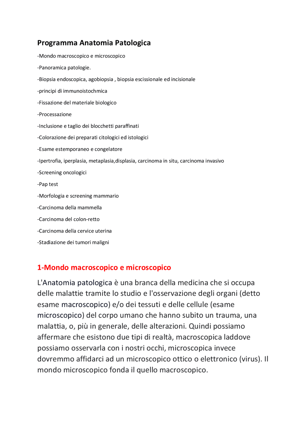 Biopsie E Vari Tipi Di Carcinomi Appunti Di Anatomia Patologica Docsity