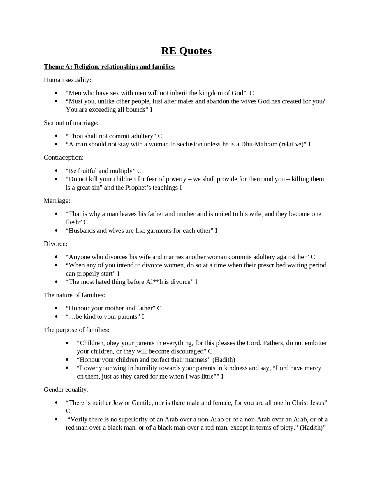 Religious studies quotes | Cheat Sheet Religious studies | Docsity