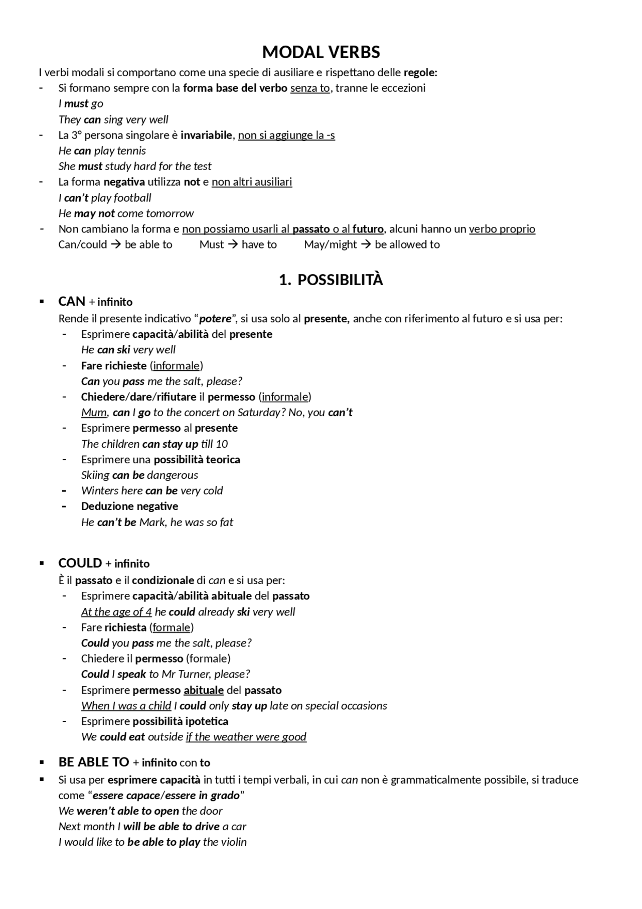 Verbi modali- Modal verbs | Appunti di Inglese | Docsity