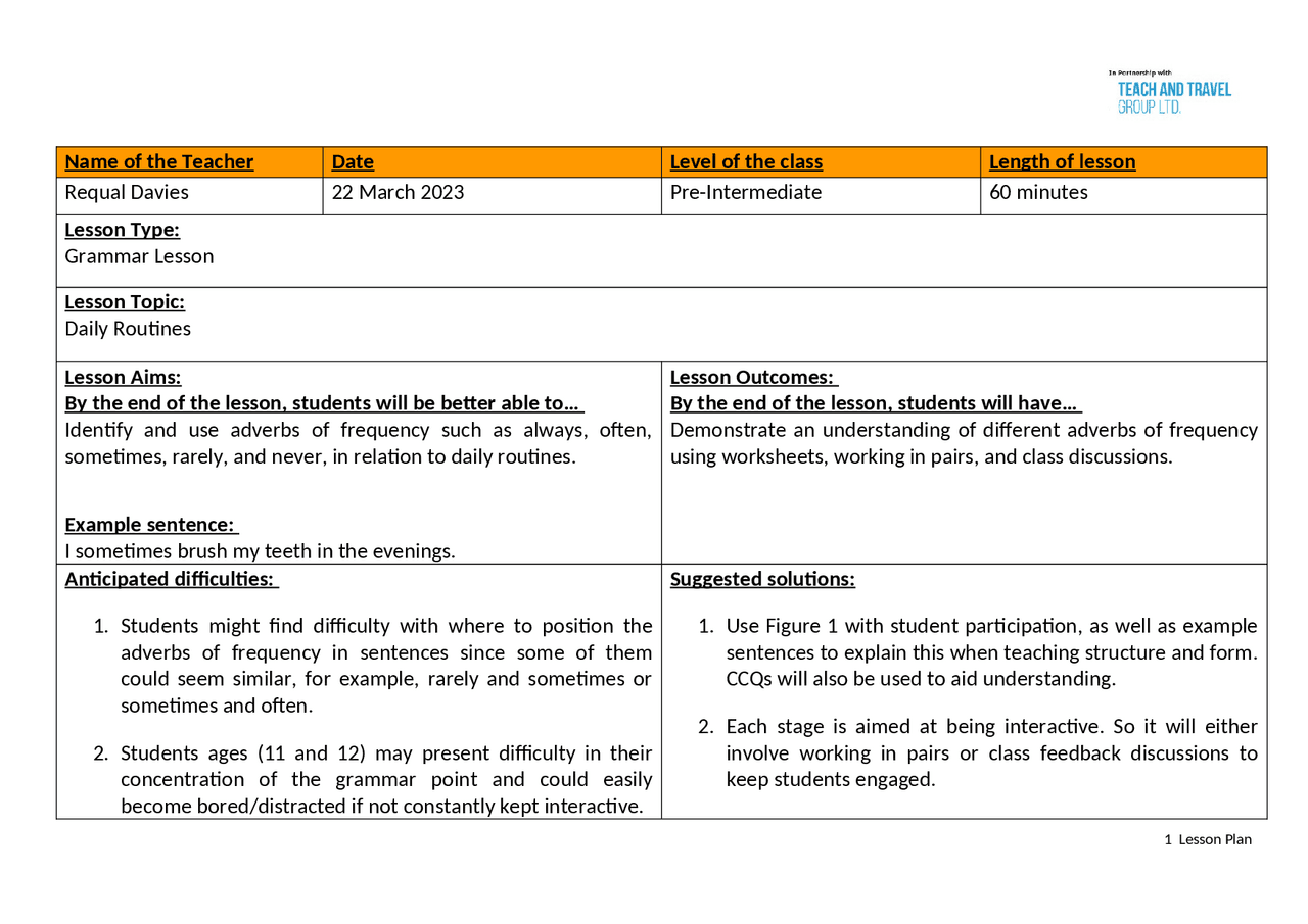 A Lesson Plan For Teaching Young Learners Assignments Teaching