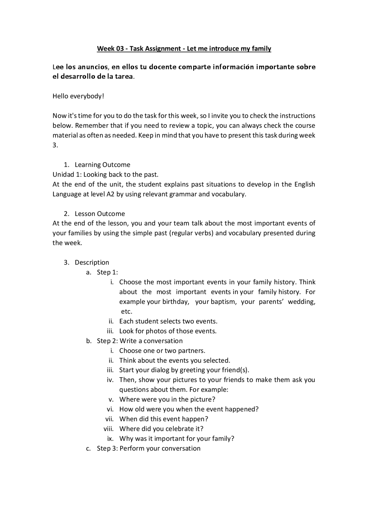 Week 03 - Task Assignment - Let me introduce my family.pdf | Diapositivas de Idioma Inglés | Docsity
