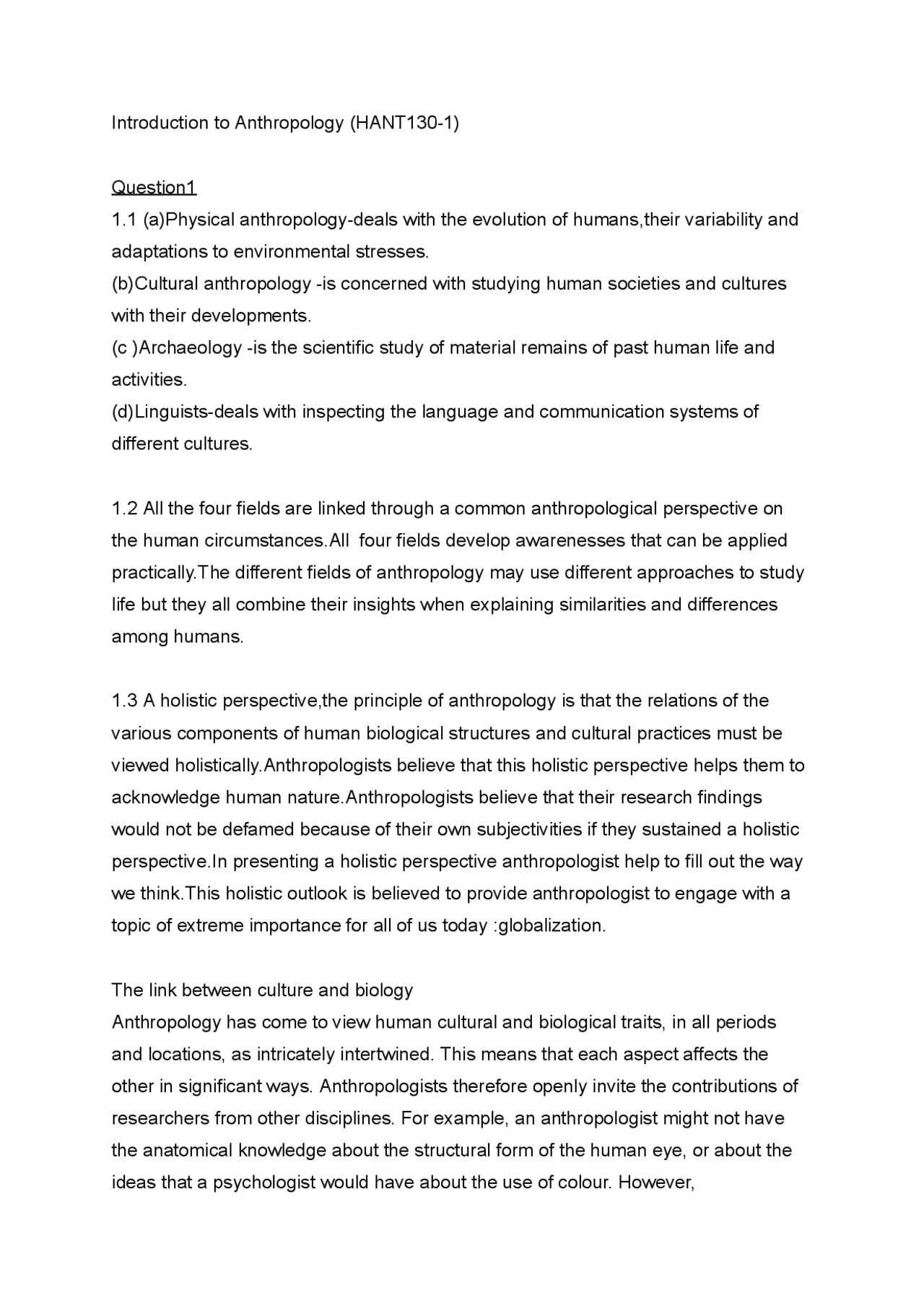 Different fields of anthropology | Assignments Introduction to Cultural ...