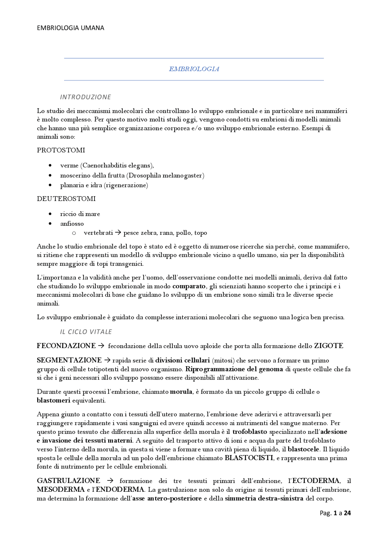 Embriologia - Anna Fagotti | Appunti di Embriologia | Docsity