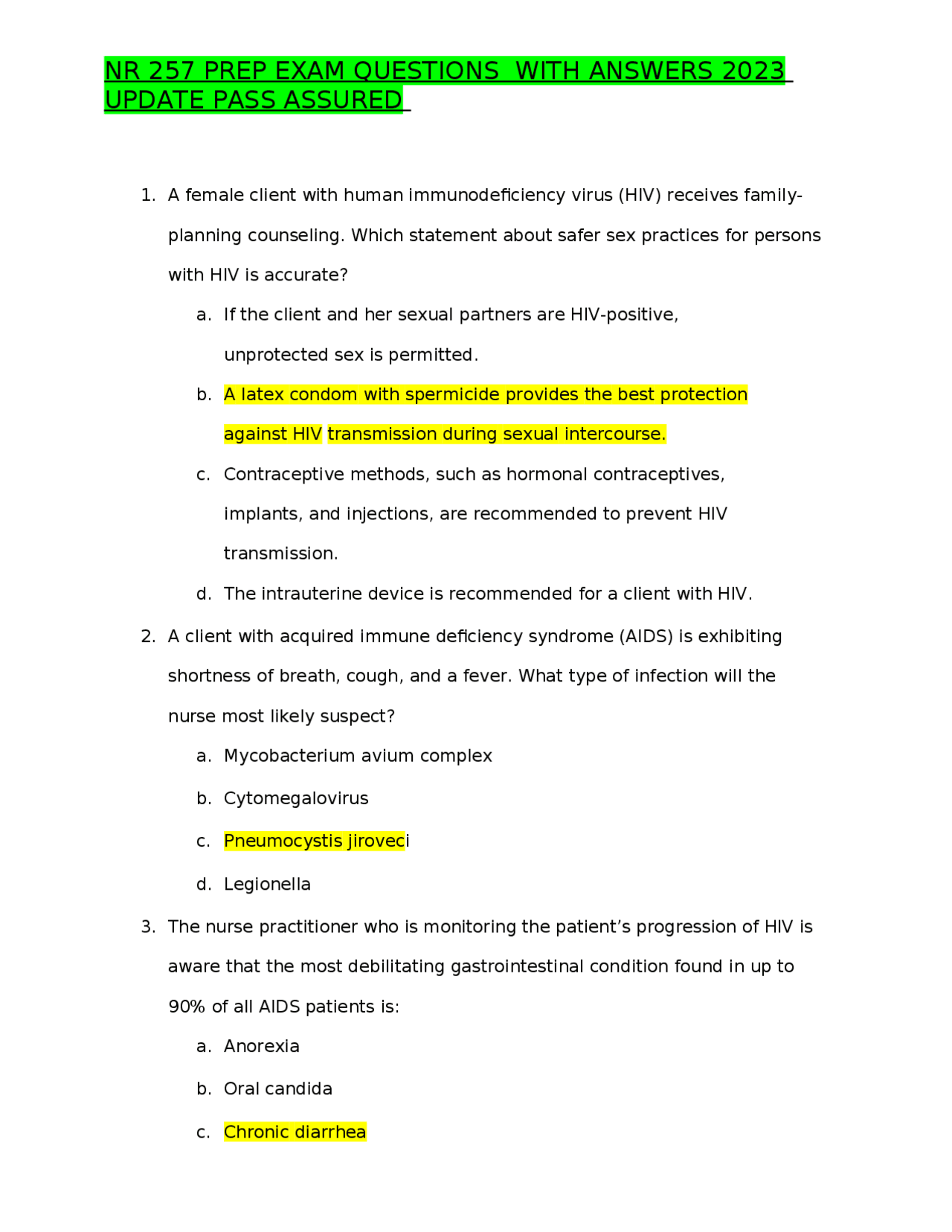 Nr 257 Prep Exam Questions With Answers 2023 Update Pass Assured
