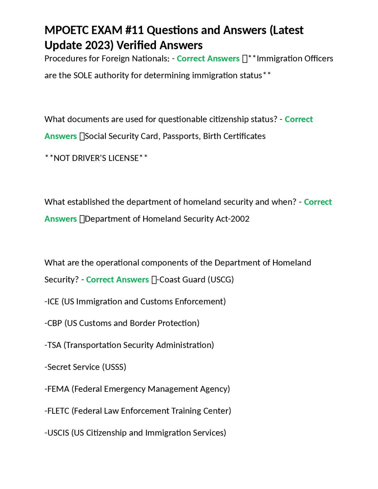 MPOETC EXAM #11 Questions and Answers (Latest Update 2023) Verified ...