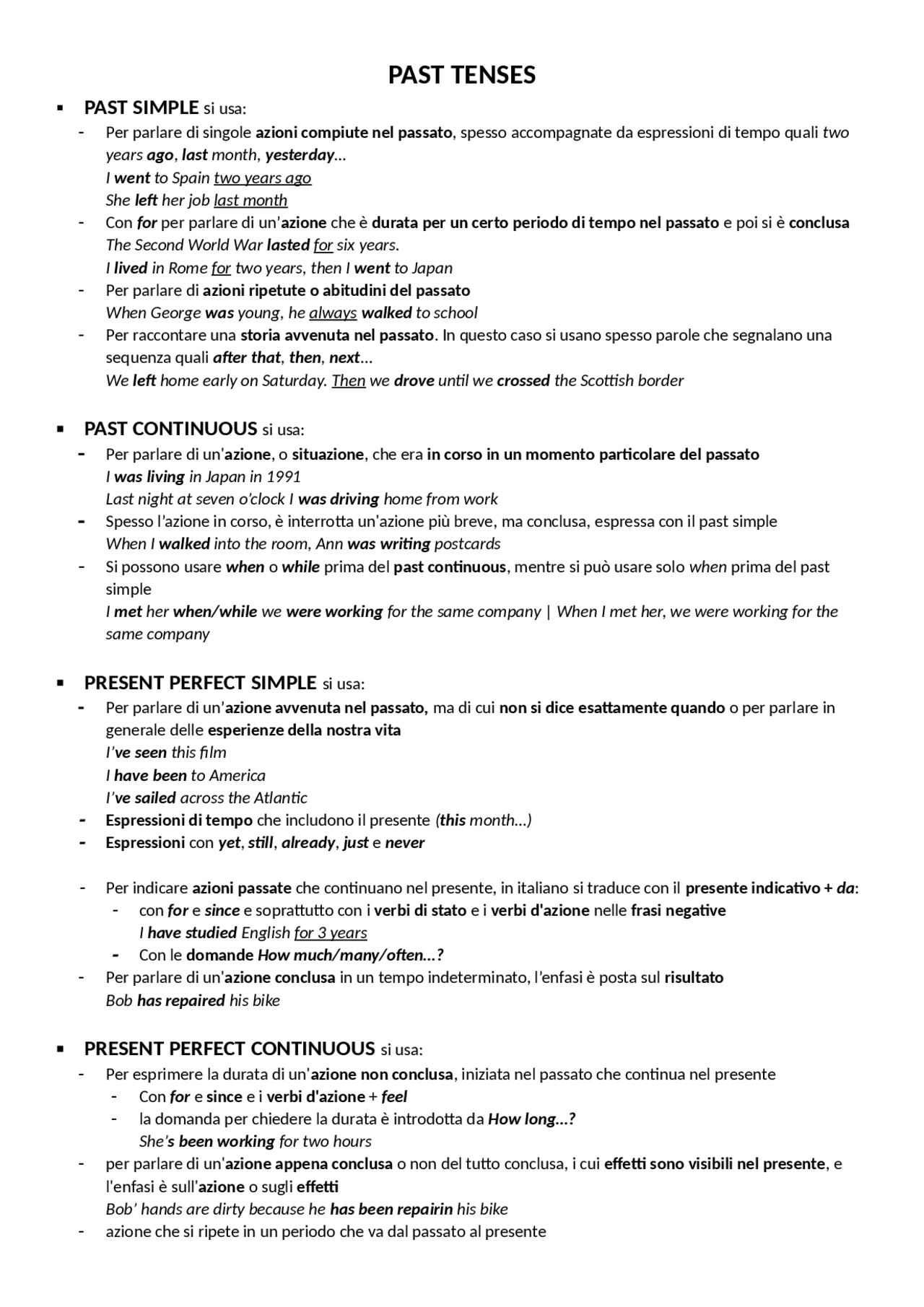 Tempi passati - Past tenses | Appunti di Inglese | Docsity