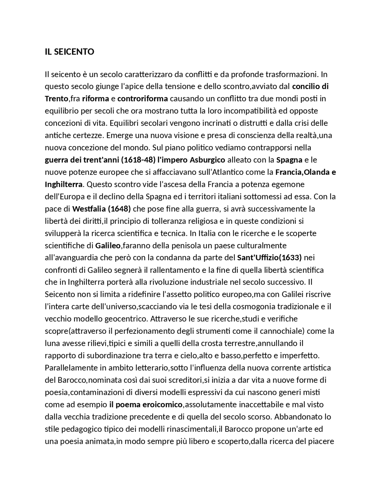 Storia Del Seicento Schemi E Mappe Concettuali Di Storia Docsity