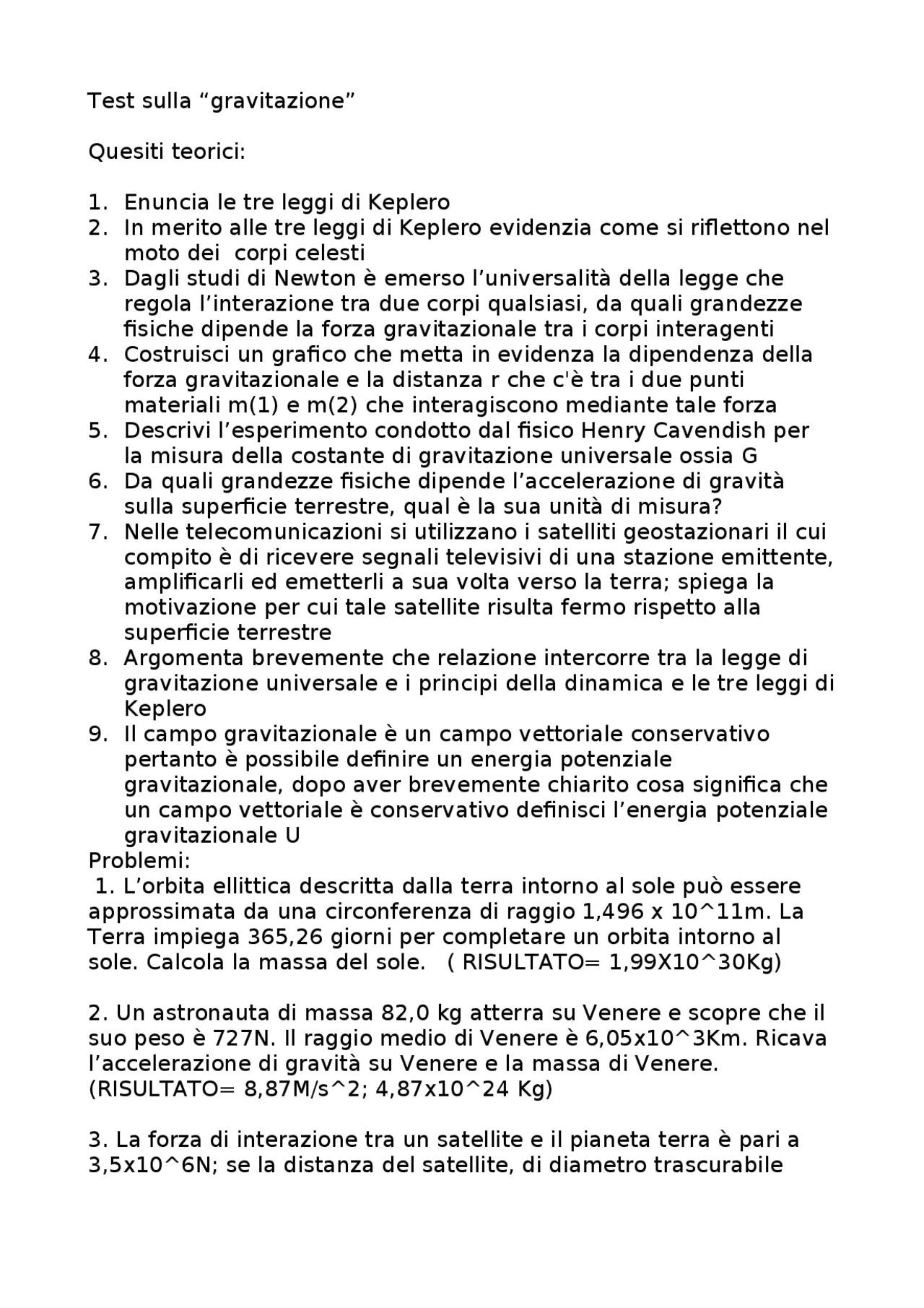 Gravitazione In Fisica Schemi E Mappe Concettuali Di Fisica Docsity