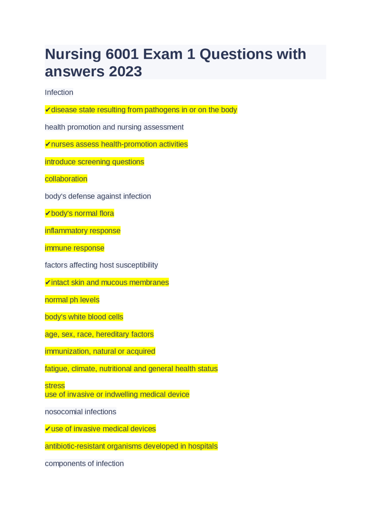 Nursing 6001 Exam 1 Questions with answers 2023 | Exams Nursing | Docsity