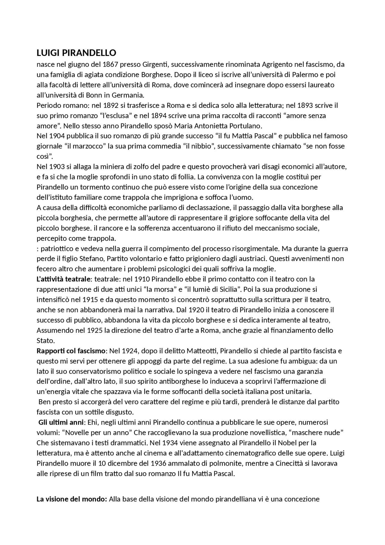 Pirandello Vita Temi E Opere Schemi E Mappe Concettuali Di Italiano