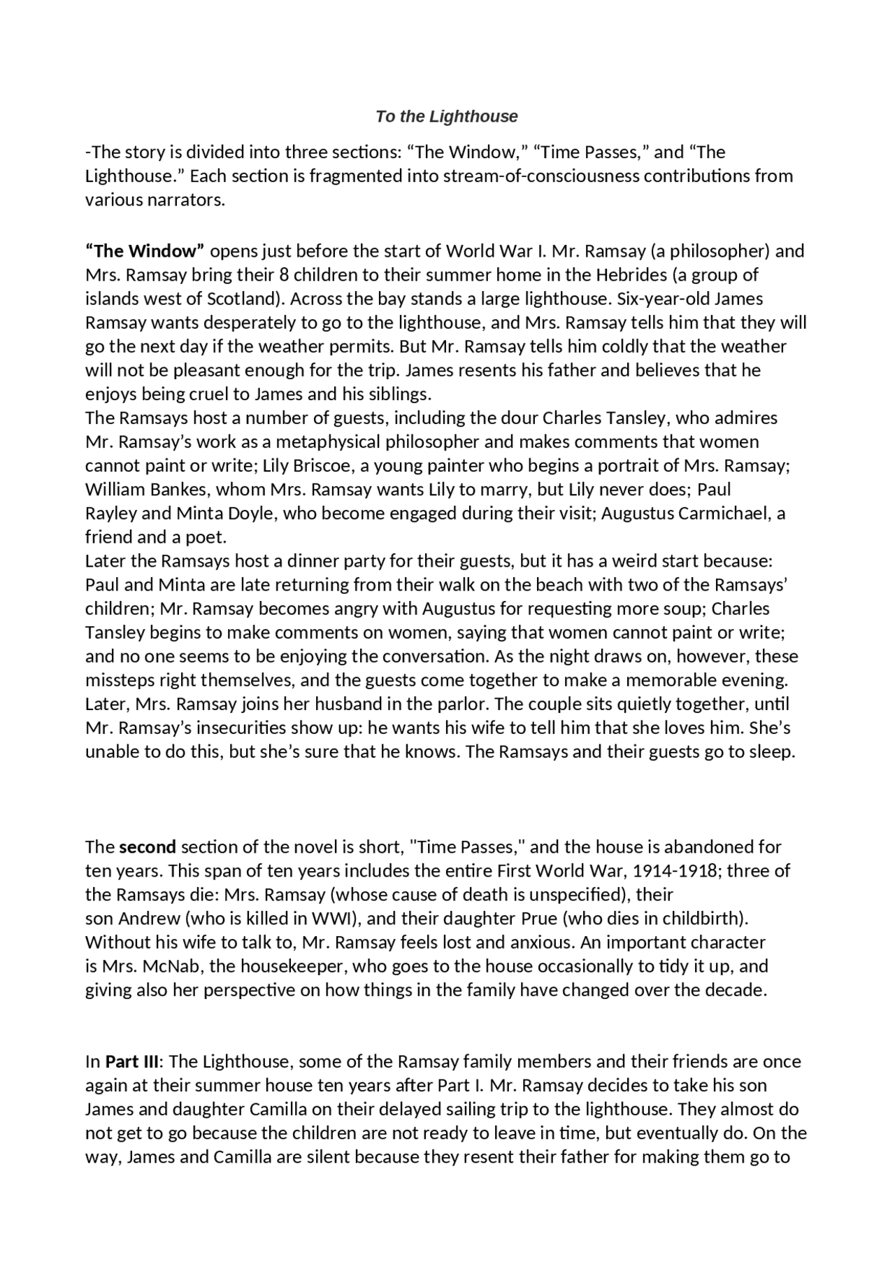 To the lighthouse (full summary, themes, analysis, characters) by ...