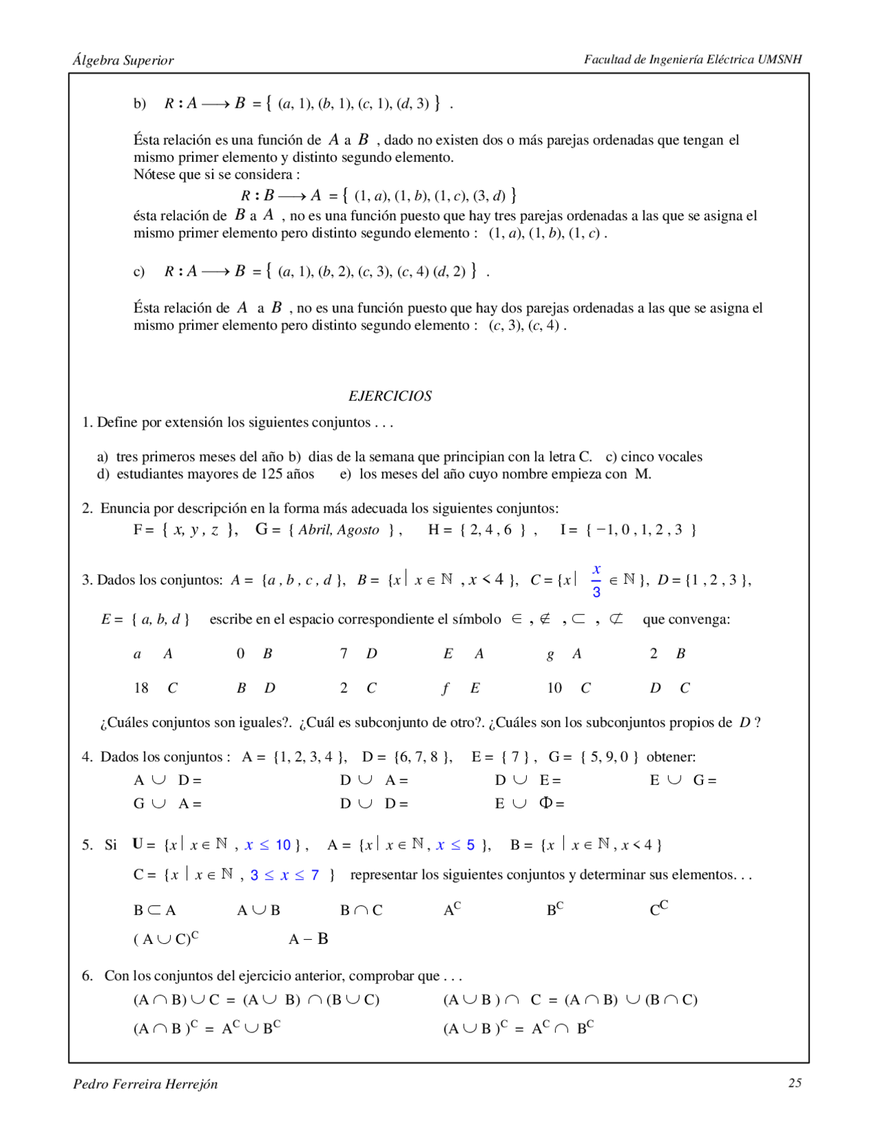 Ejercicios Sobre Conjuntos Ejercicios De Álgebra Docsity