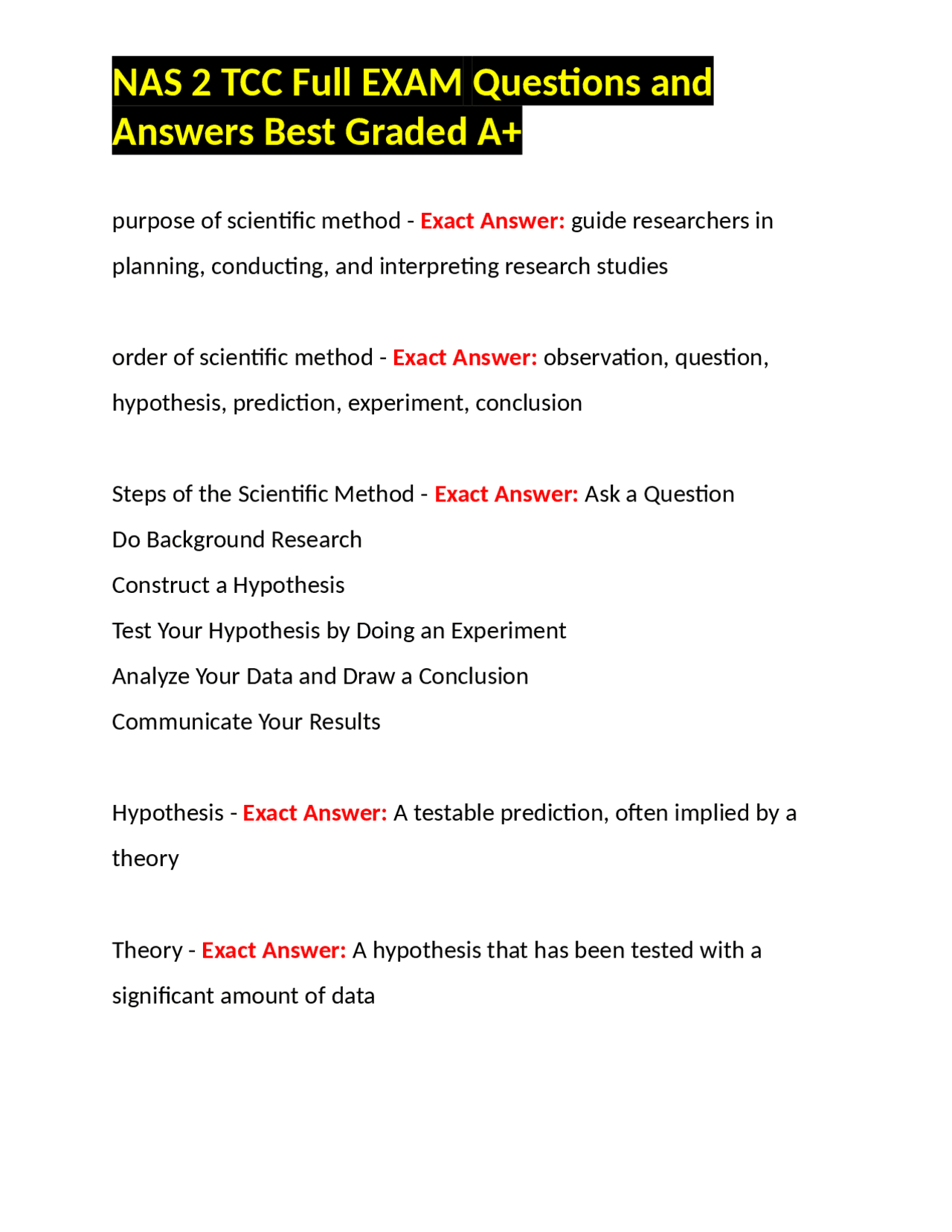 NAS 2 TCC Full EXAM Questions and Answers Best Graded A+ | Exams ...