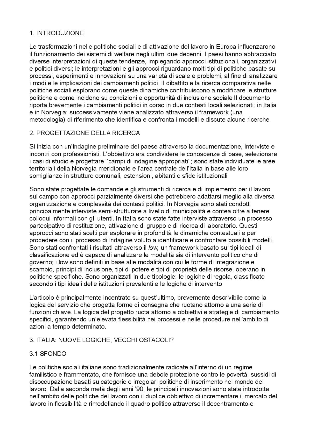 Sistemi Di Welfare Comparati Appunti Di Sistemi Comparati Docsity