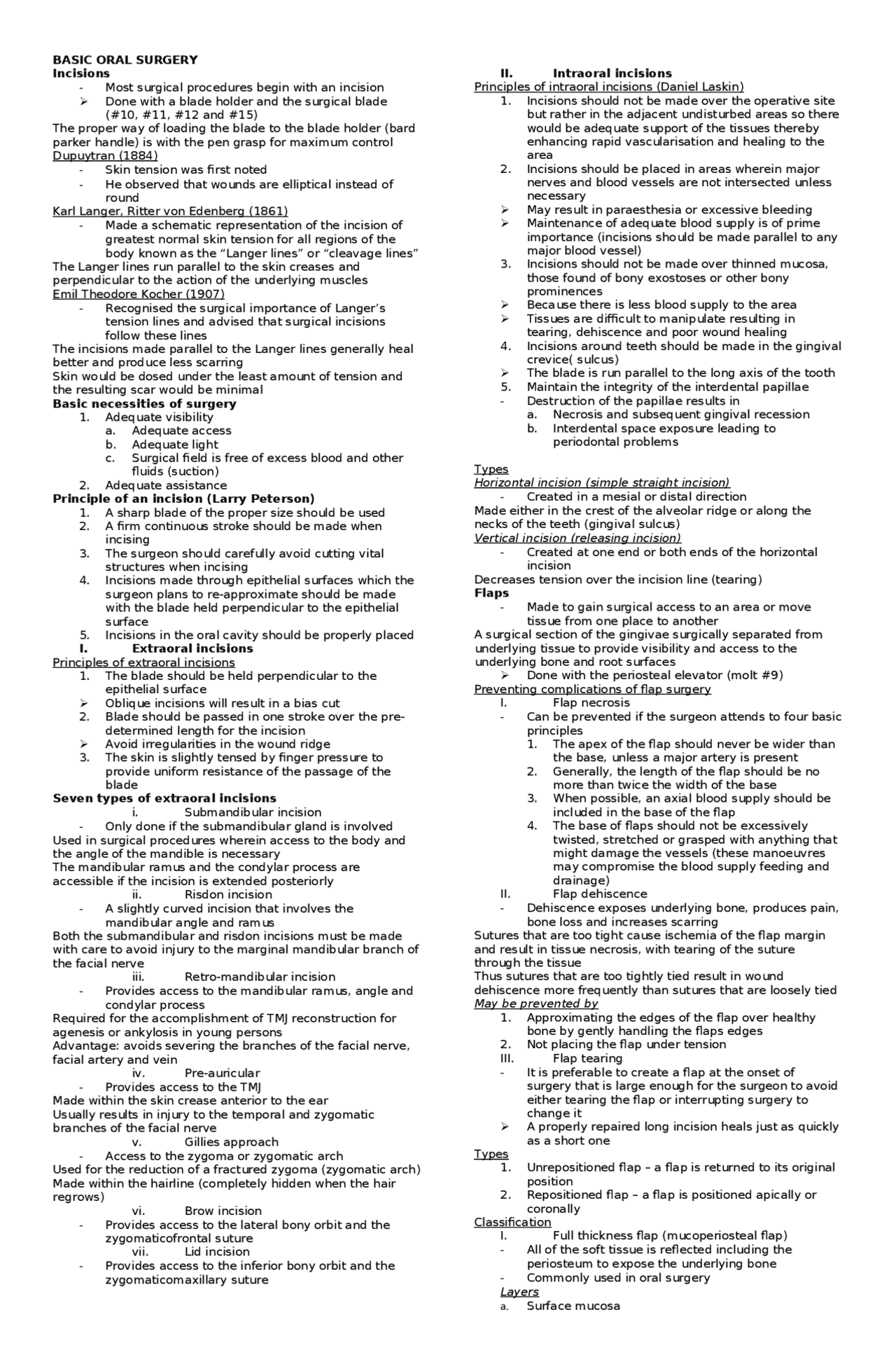 Surgery Incision Principles | Study notes Dental surgery | Docsity