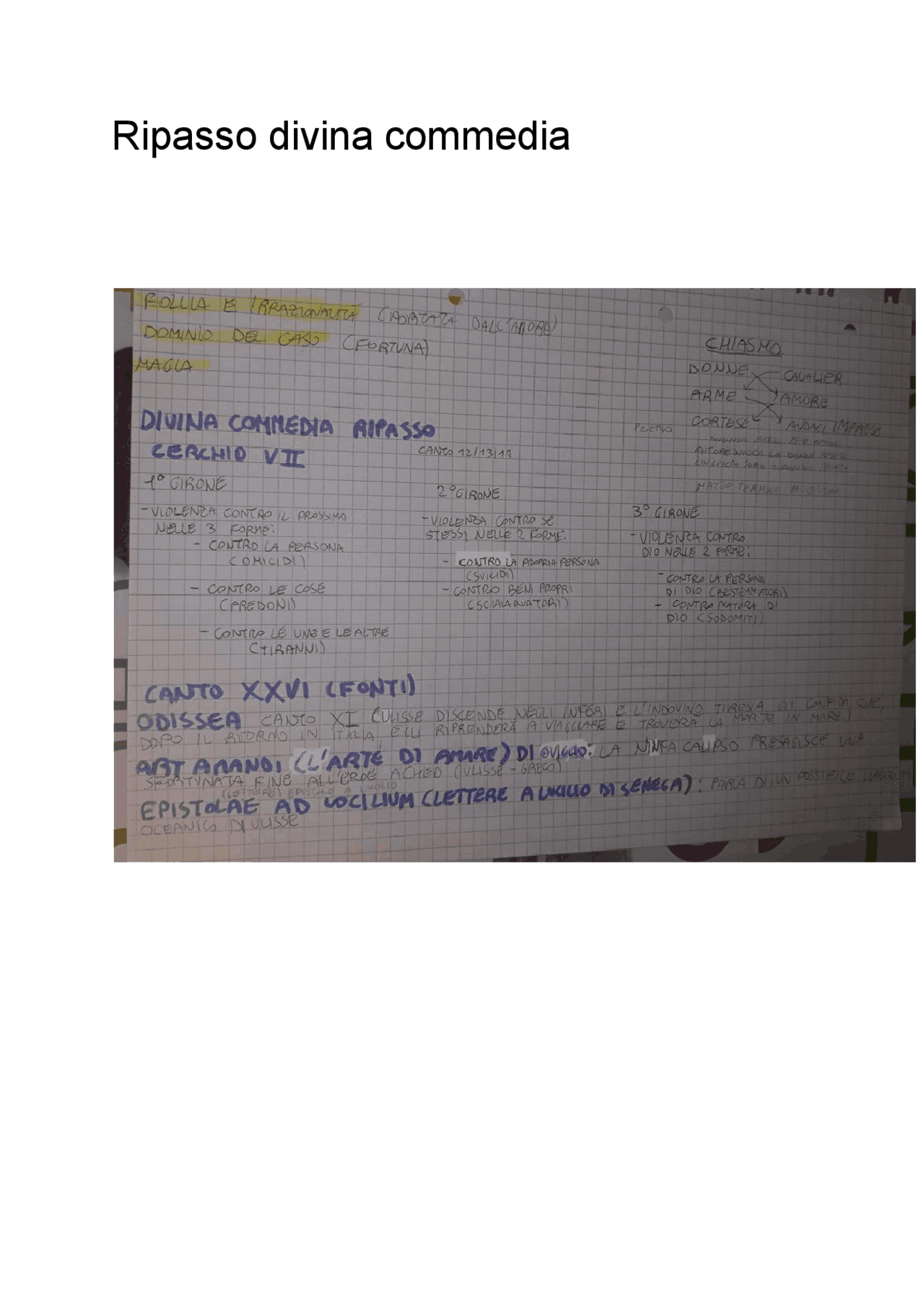 Ripasso divina commedia | Appunti di Italiano | Docsity