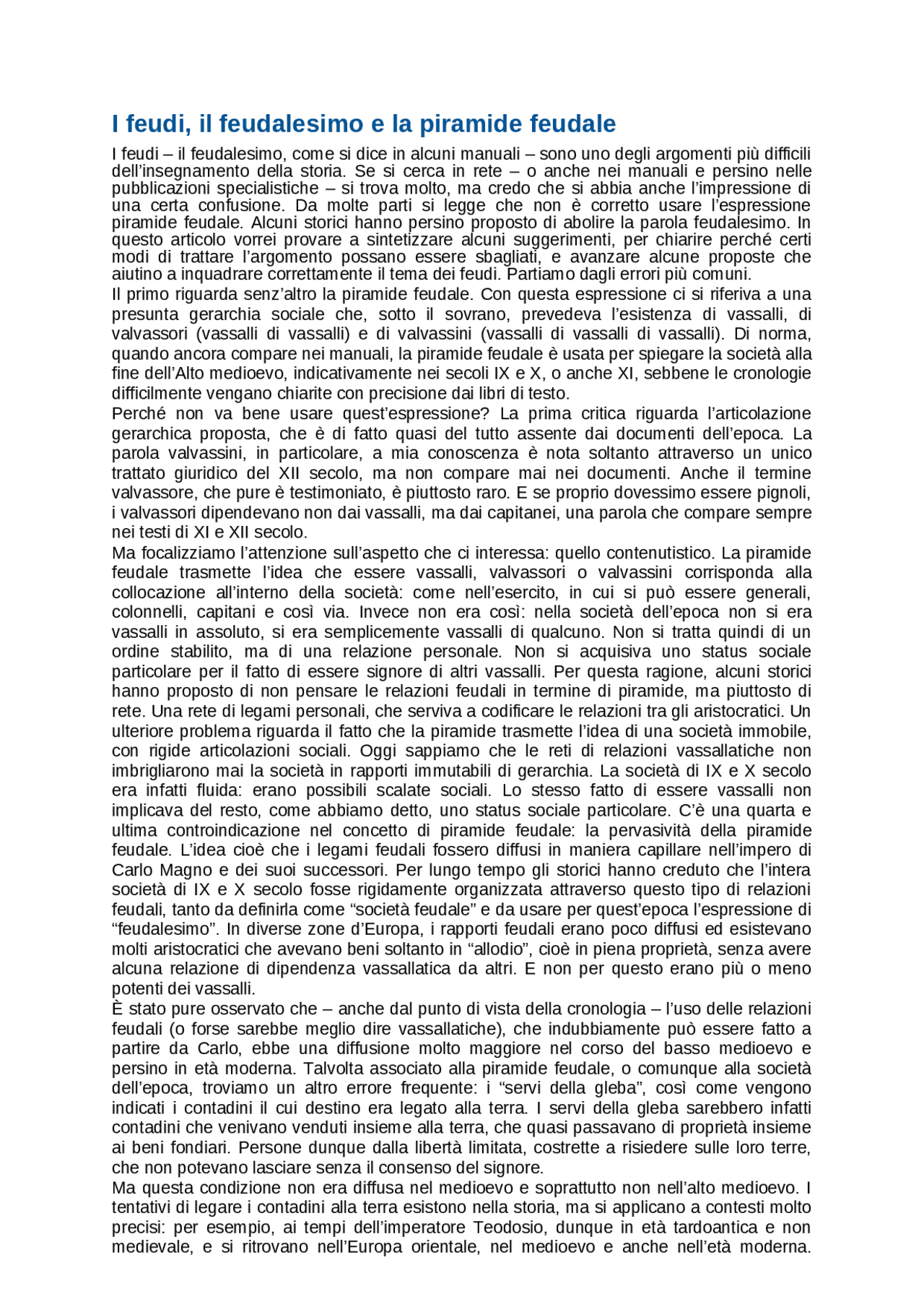 I feudi il feudalesimo e la piramide feudale | Sintesi del corso di ...