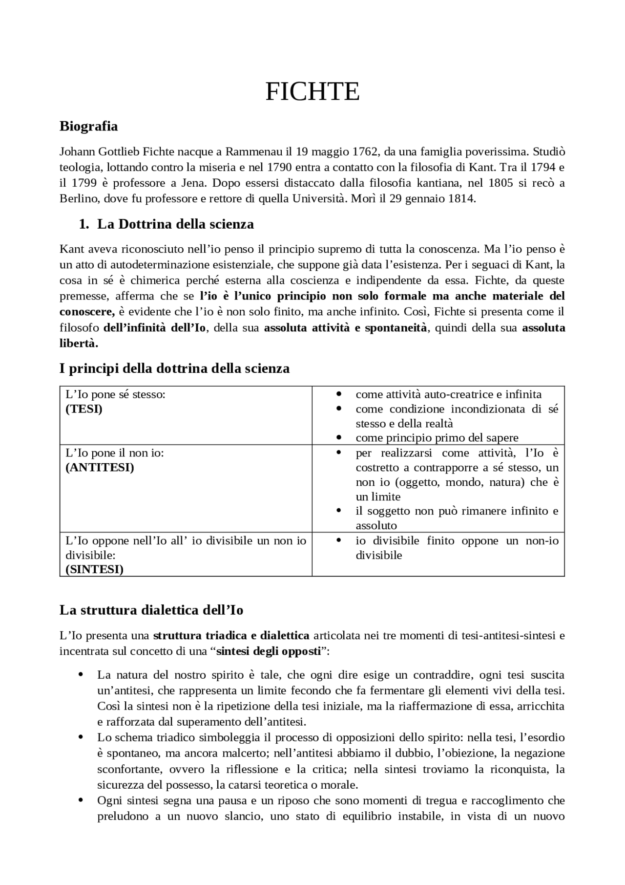 FICHTE - SCHEMA COMPLETO | Schemi e mappe concettuali di Filosofia ...