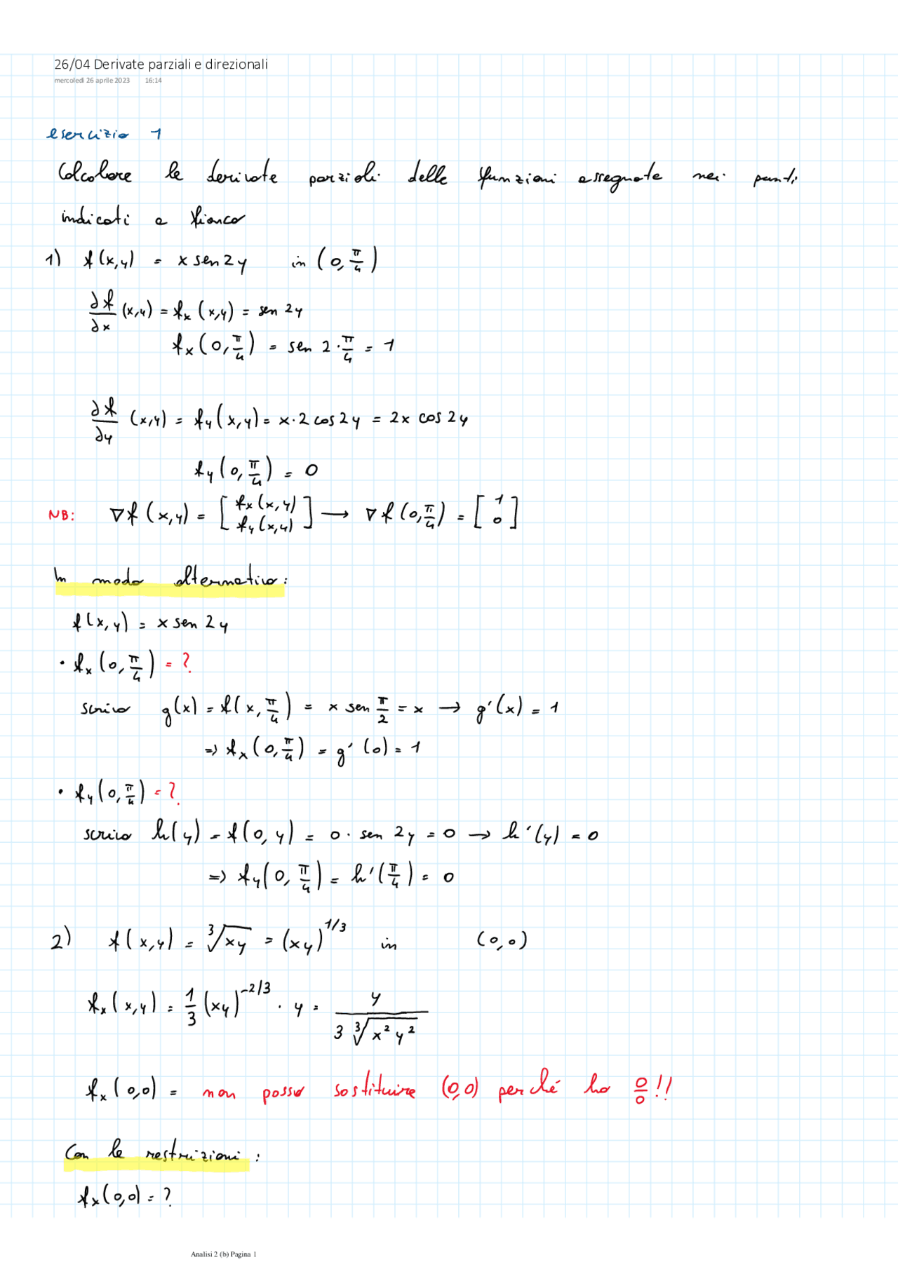 Analisi di funzioni a 2 o più variabili (2/3): derivate, differenziabilità, ottimizzazione ...