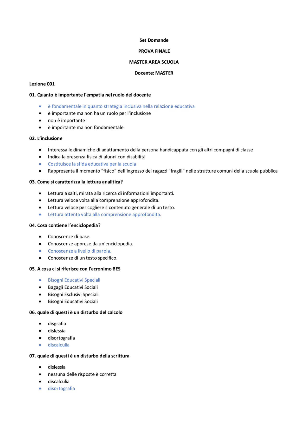 Paniere Prova Finale Master A20 A26 Ecampus | Prove d'esame di ...