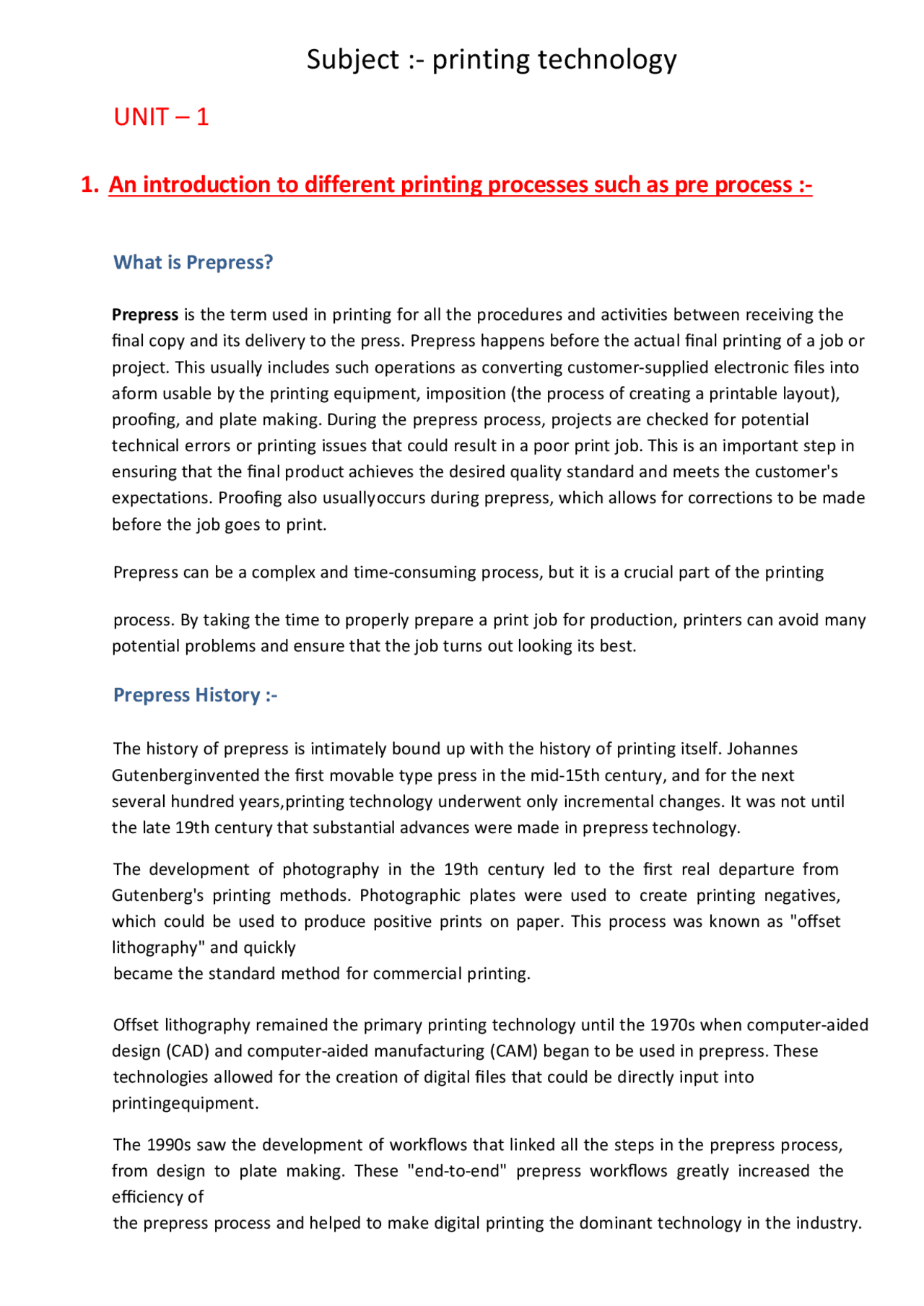 Document For Printing And Packaging Technology Summaries Engineering