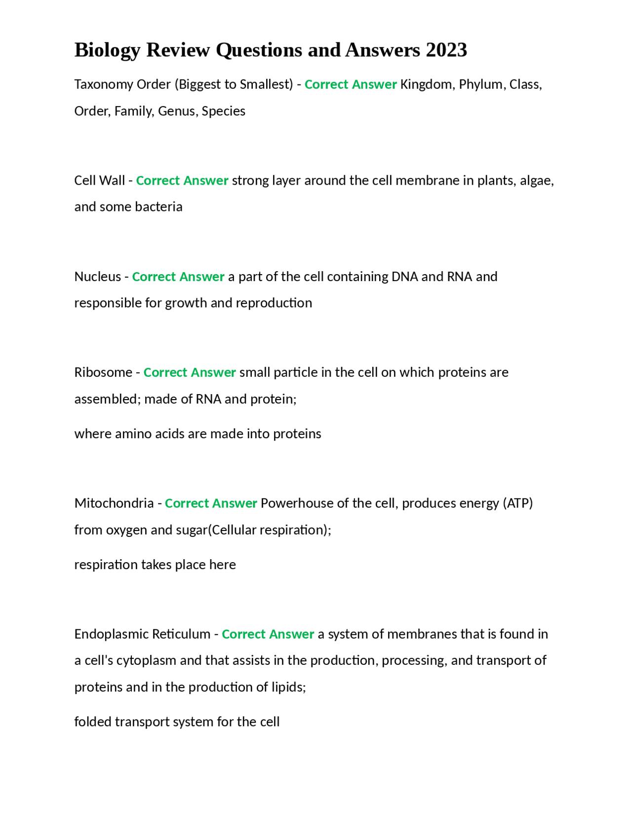 Biology Review Questions and Answers 2023 | Exams Nursing | Docsity
