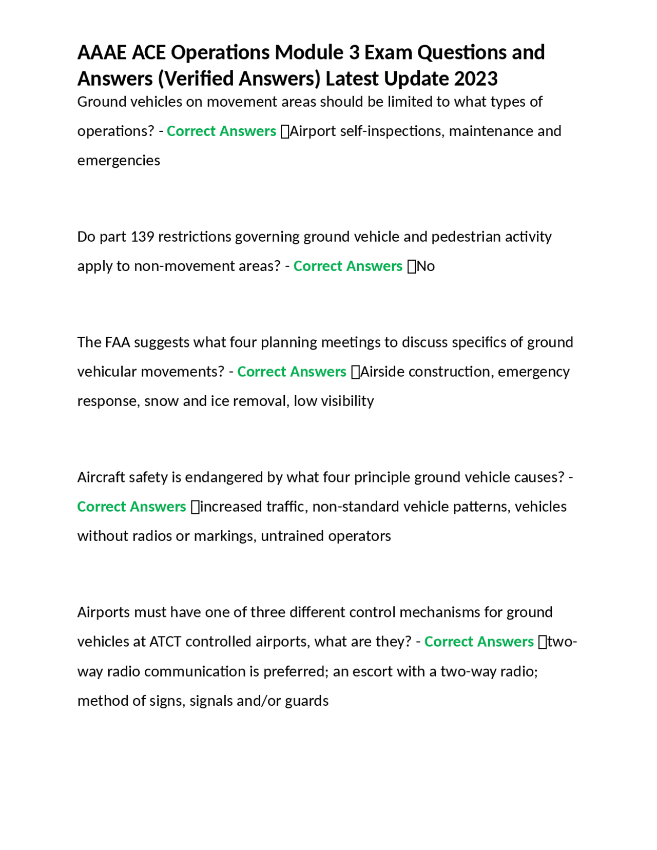 AAAE ACE Operations Module 3 Exam Questions and Answers (Verified ...