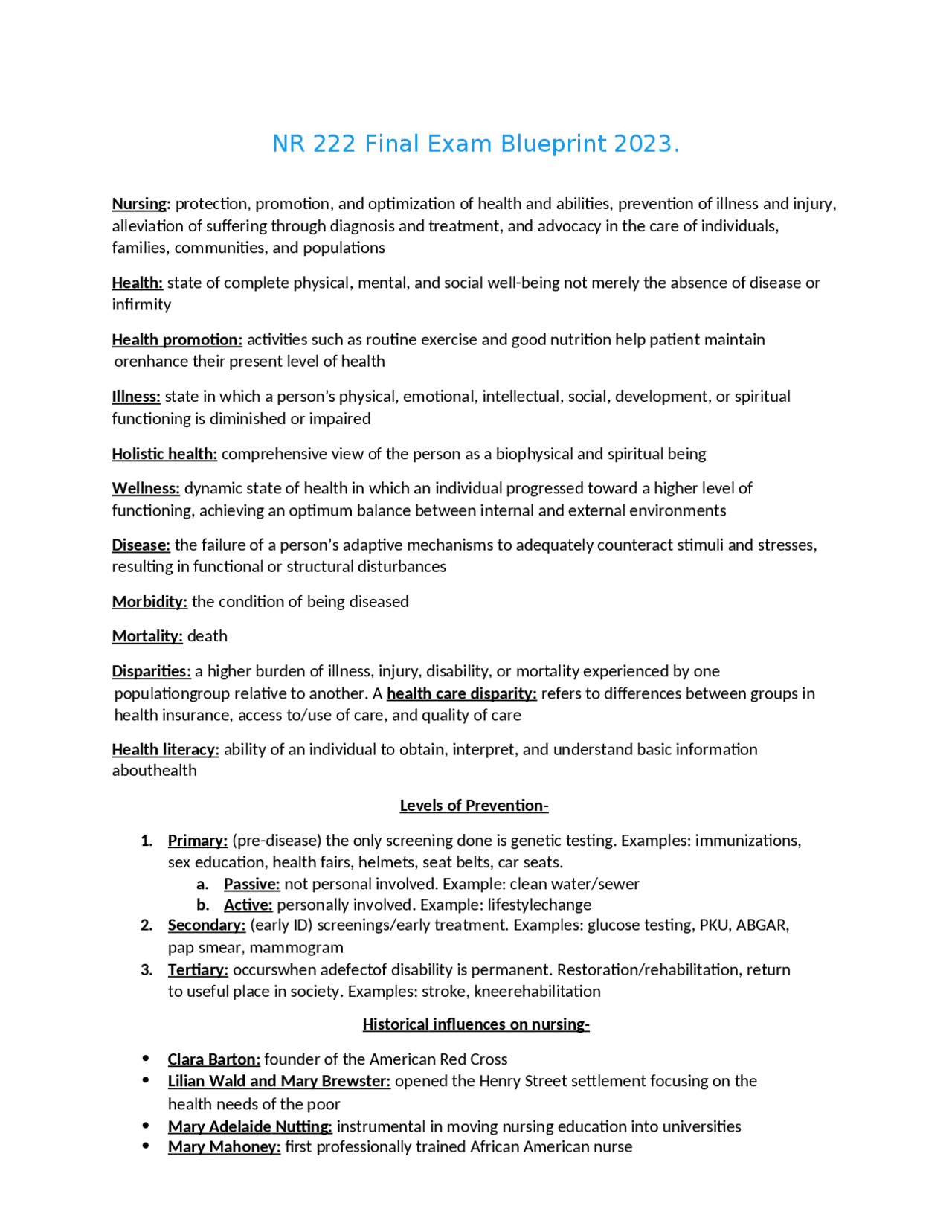 NR 222 Final Exam Blueprint 2023. | Exams Nursing | Docsity
