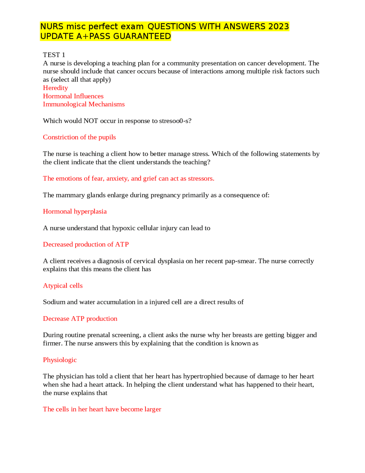 Nurs Misc Perfect Exam Questions With Answers 2023 Update Apass
