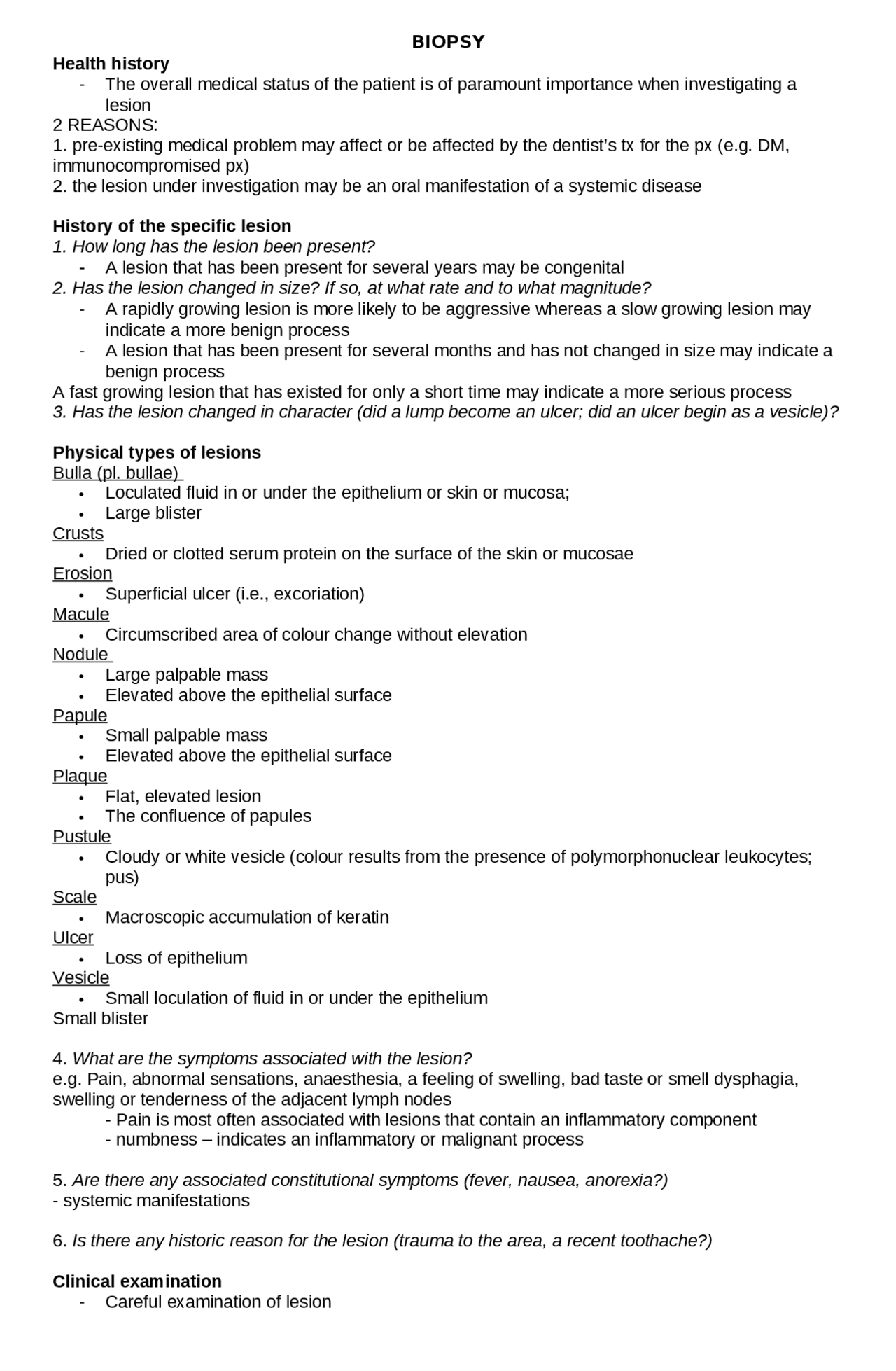 Introduction to Biopsy | Study notes Dental surgery | Docsity
