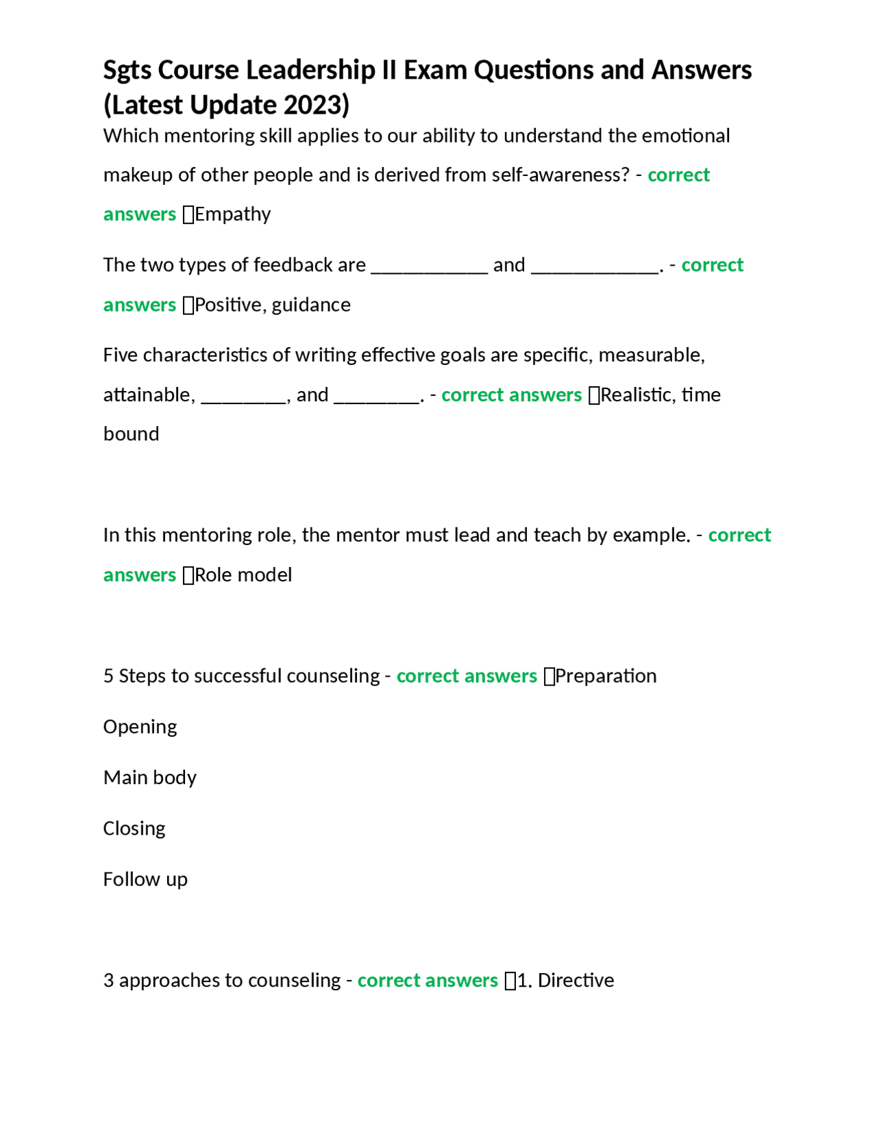Sgts Course Leadership II Exam Questions and Answers (Latest Update ...