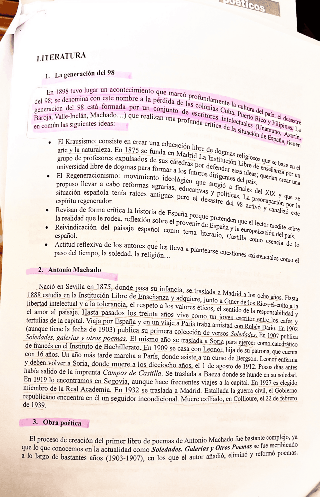 Apuntes tema literatura generación del 98 y Antonio Machado | Apuntes ...