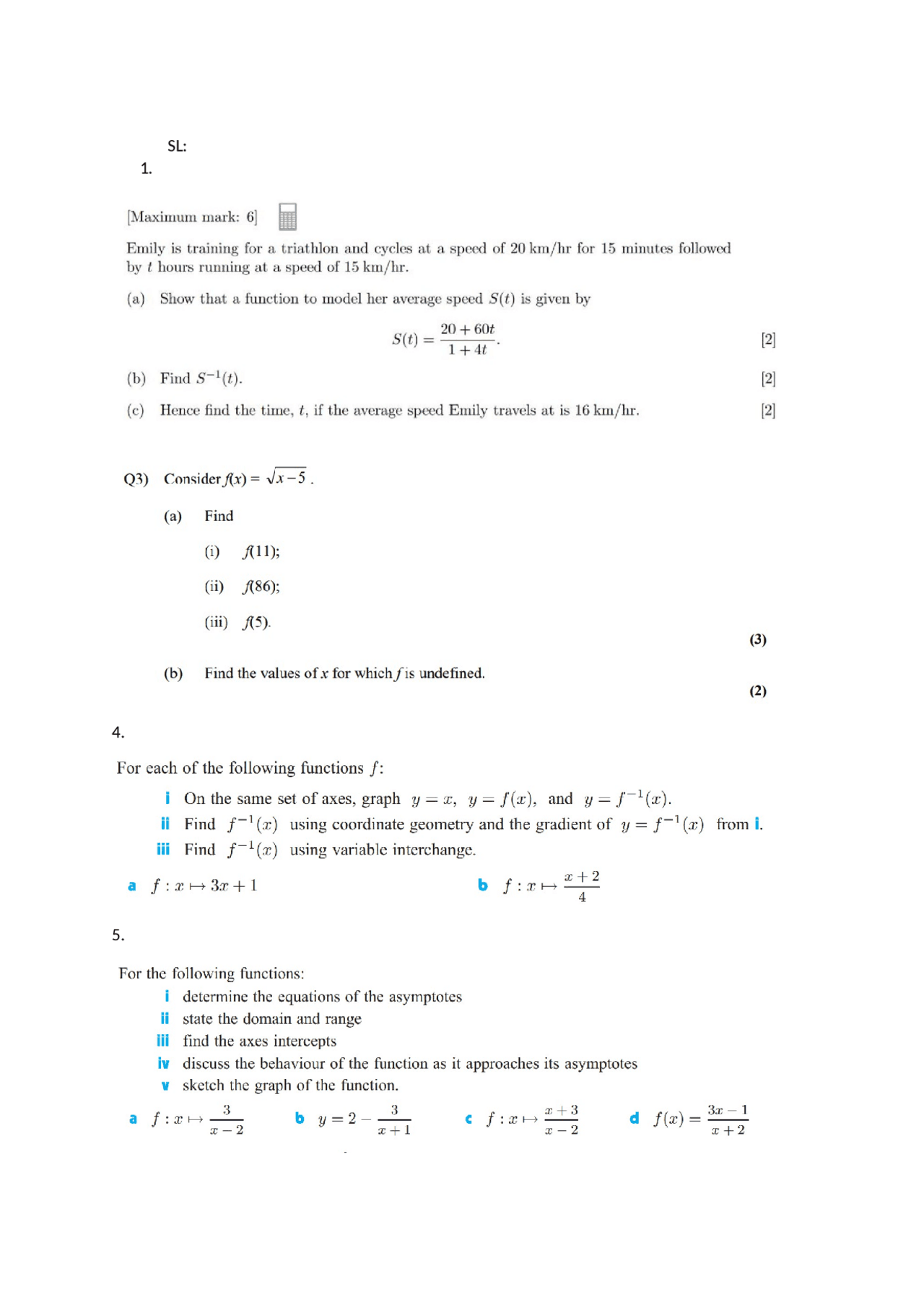 Functions questions for 11th grade math AI SL and HL | Exercises ...