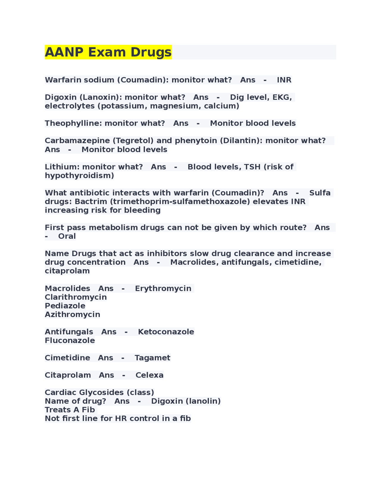 AANP Exam Drugs 2023 | Exams Nursing | Docsity