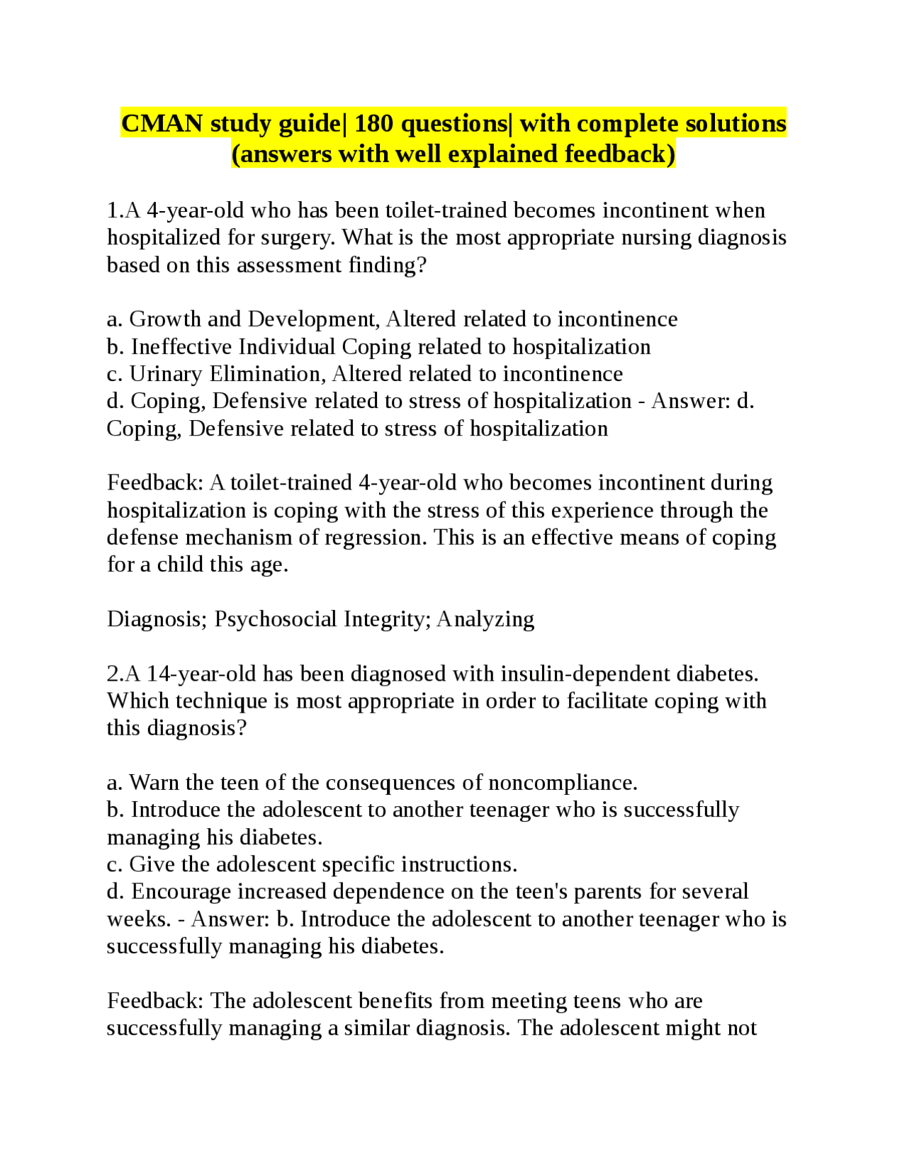 CMAN study guide 180 questions with complete solutions(answers with ...