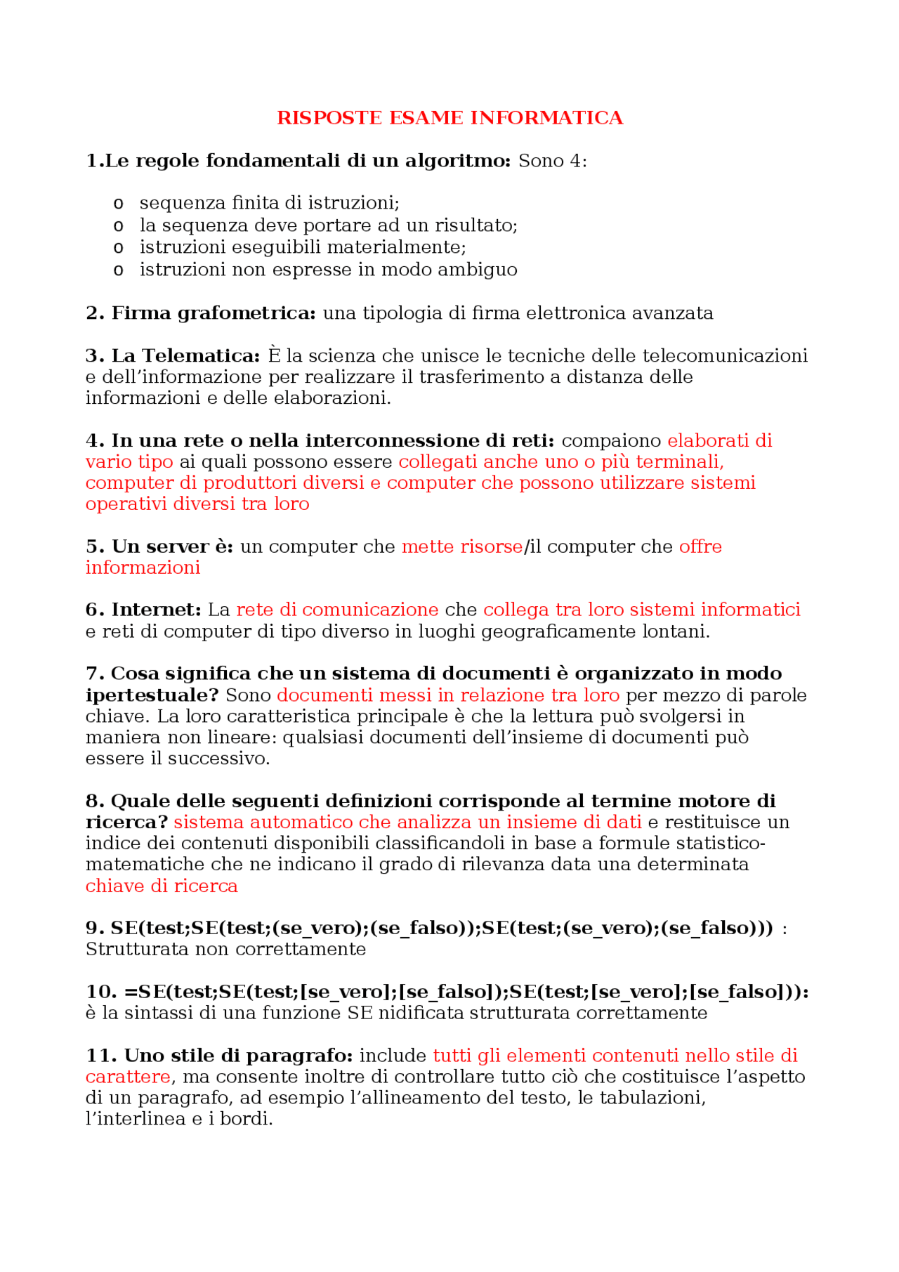Domande E Risposte Esame Informatica Prove Desame Di Elementi Di