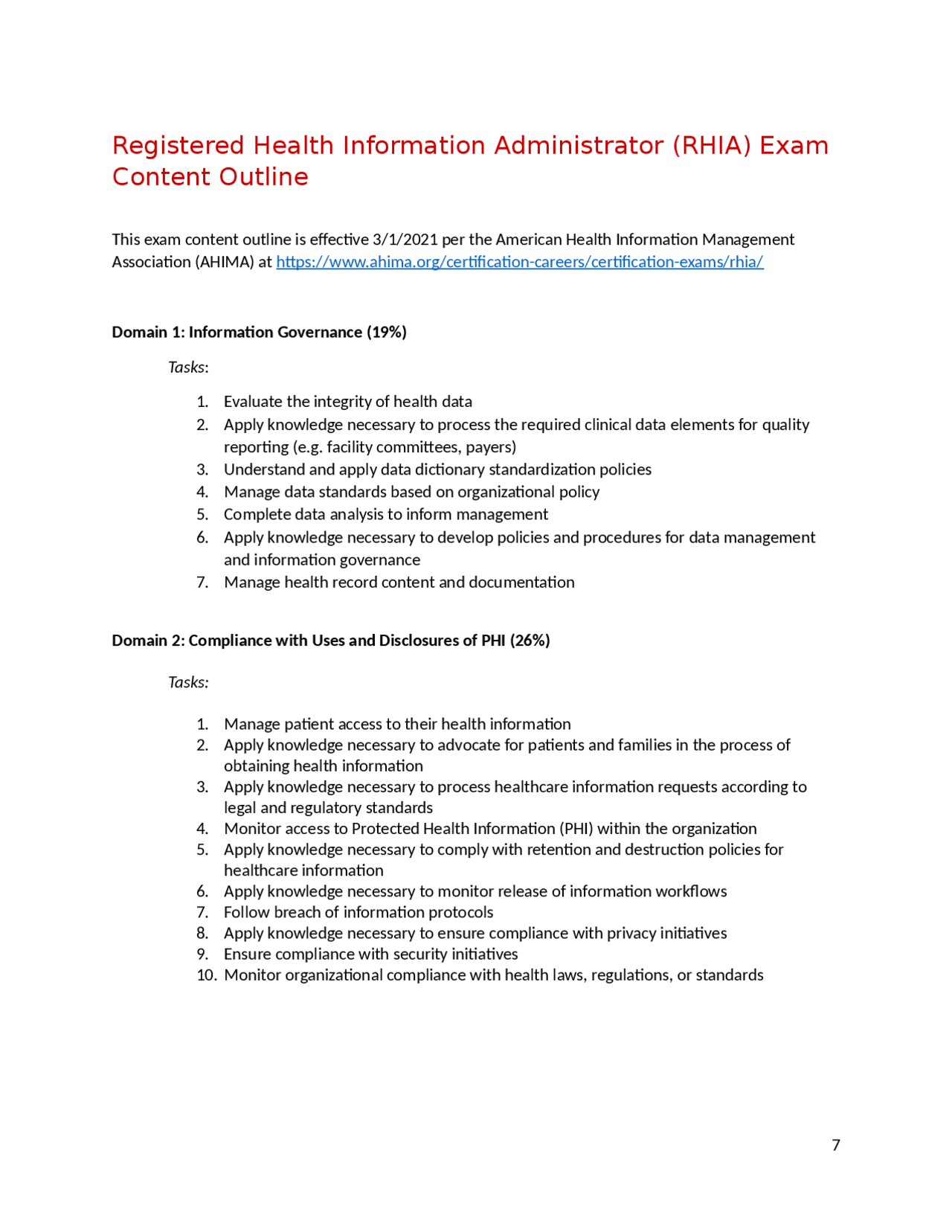 RHIA EXAM PREP BOOKLET FULL Health Information Management Program | Exams Nursing | Docsity