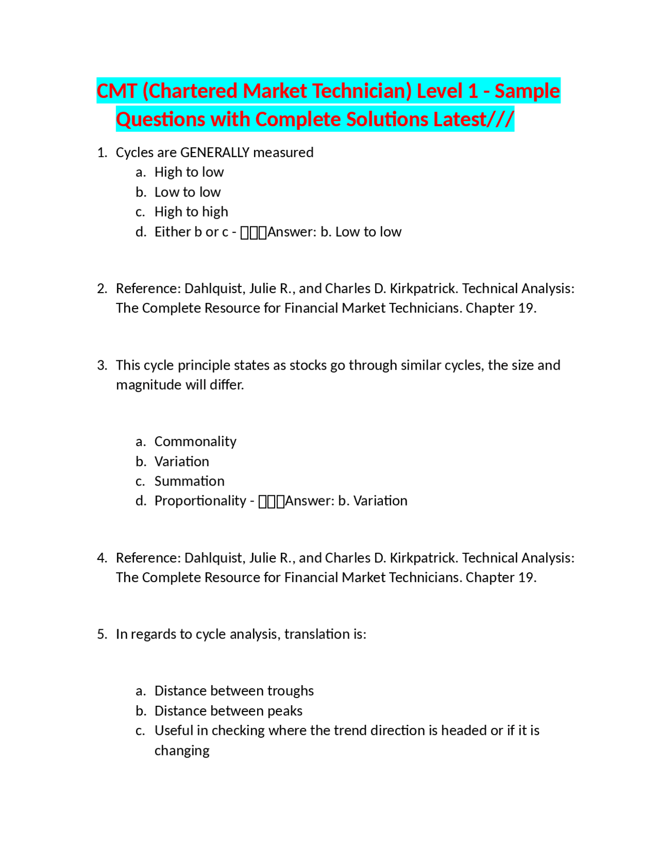 CMT (Chartered Market Technician) Level 1 - Sample Questions with ...