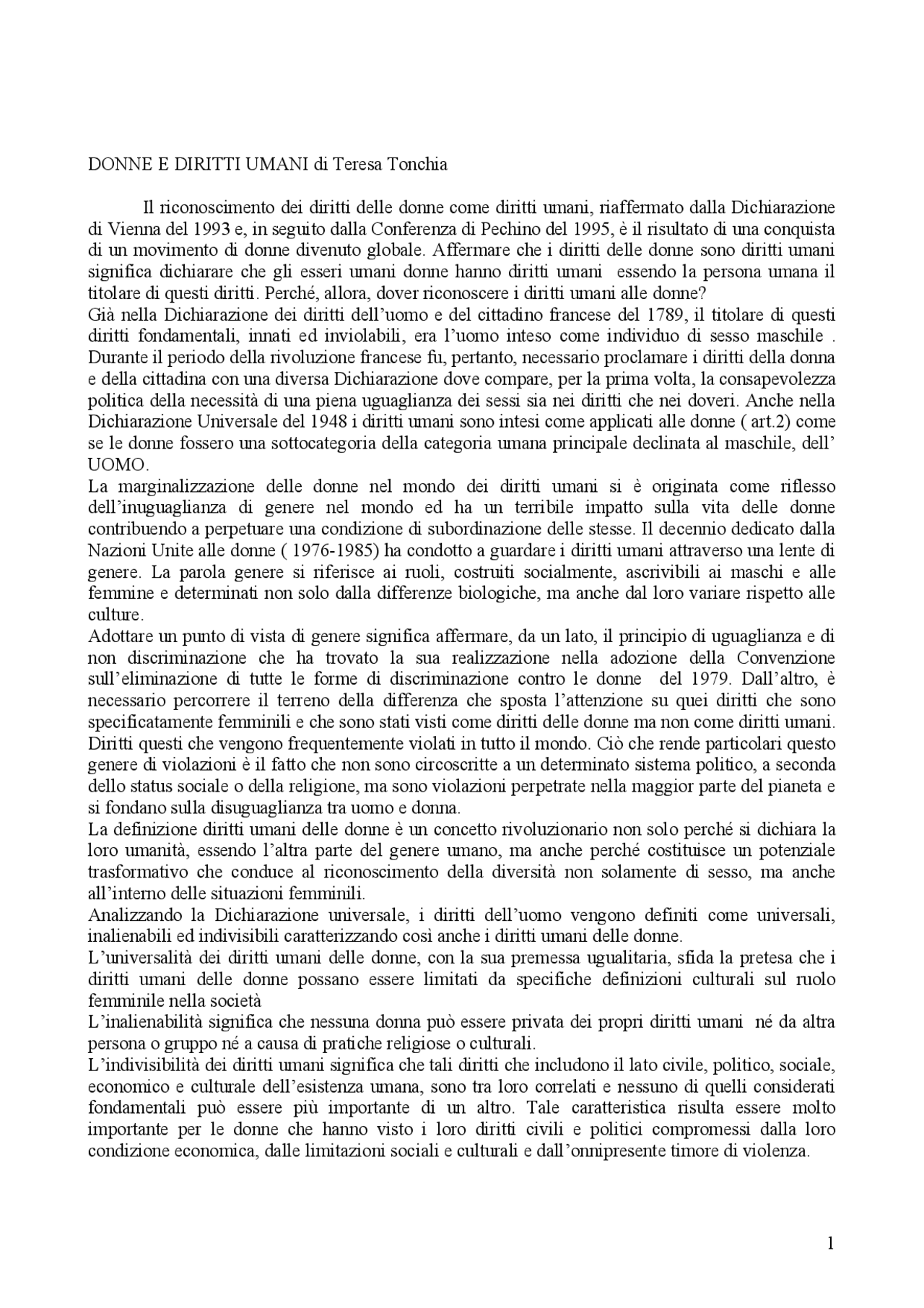 Donne E Diritti Nella Storia Sintesi Del Corso Di Sociologia Docsity