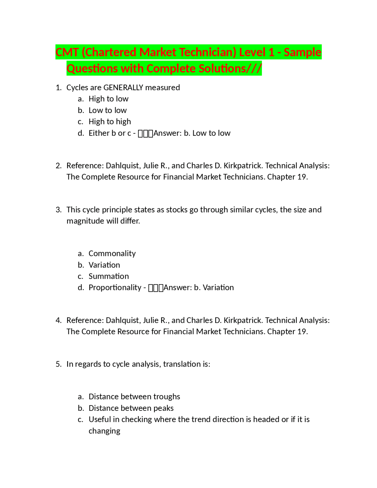 CMT (Chartered Market Technician) Level 1 - Sample Questions with ...